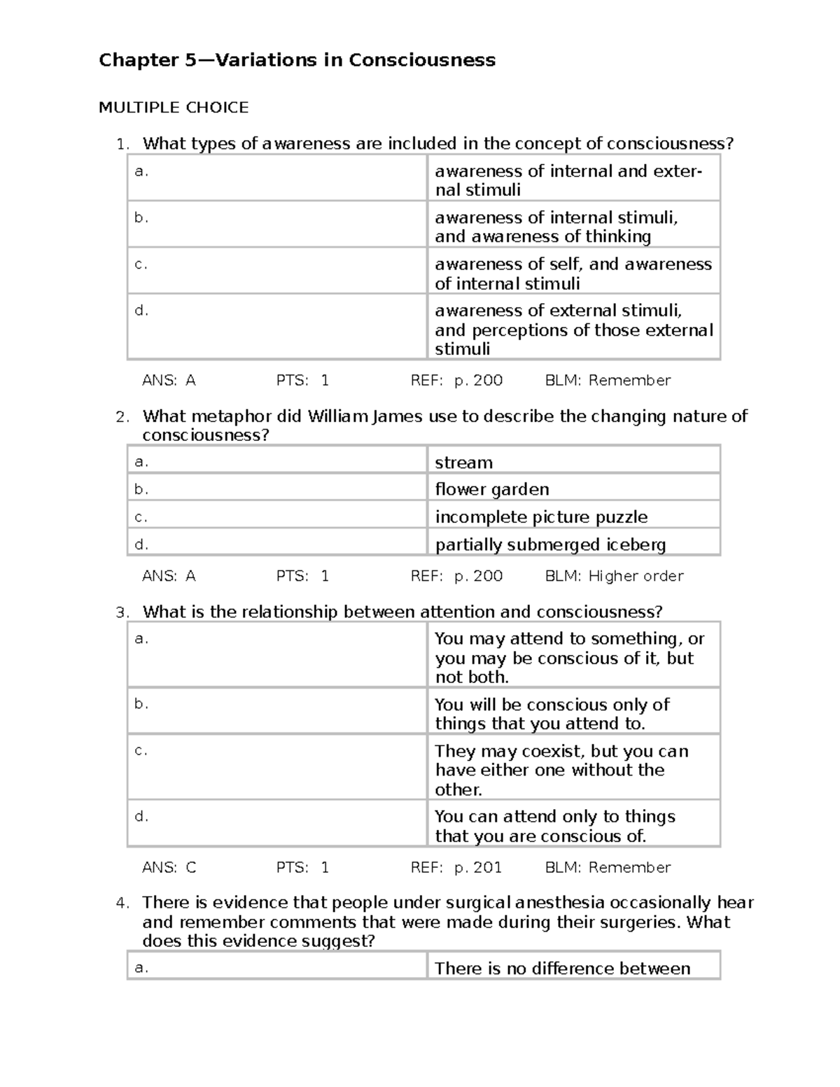 Exam - past multiple choice - Chapter 5—Variations in Consciousness ...