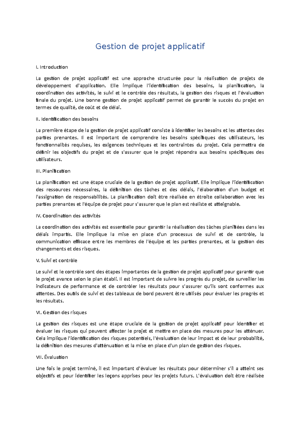 Gestion de projet applicatif - Avril 2023 - Gestion de projet ...