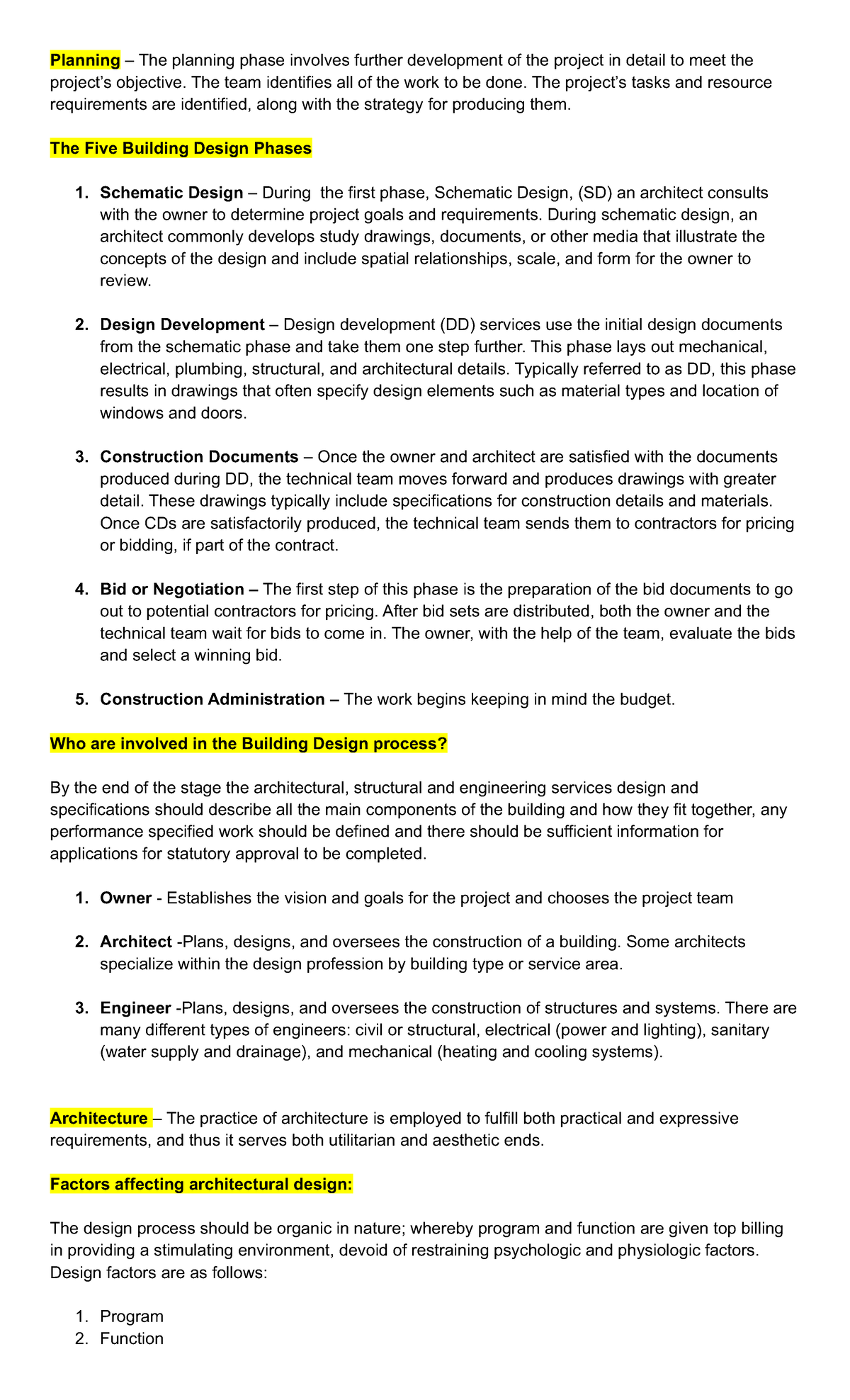 Architectural plans lecture notes - Planning – The planning phase ...