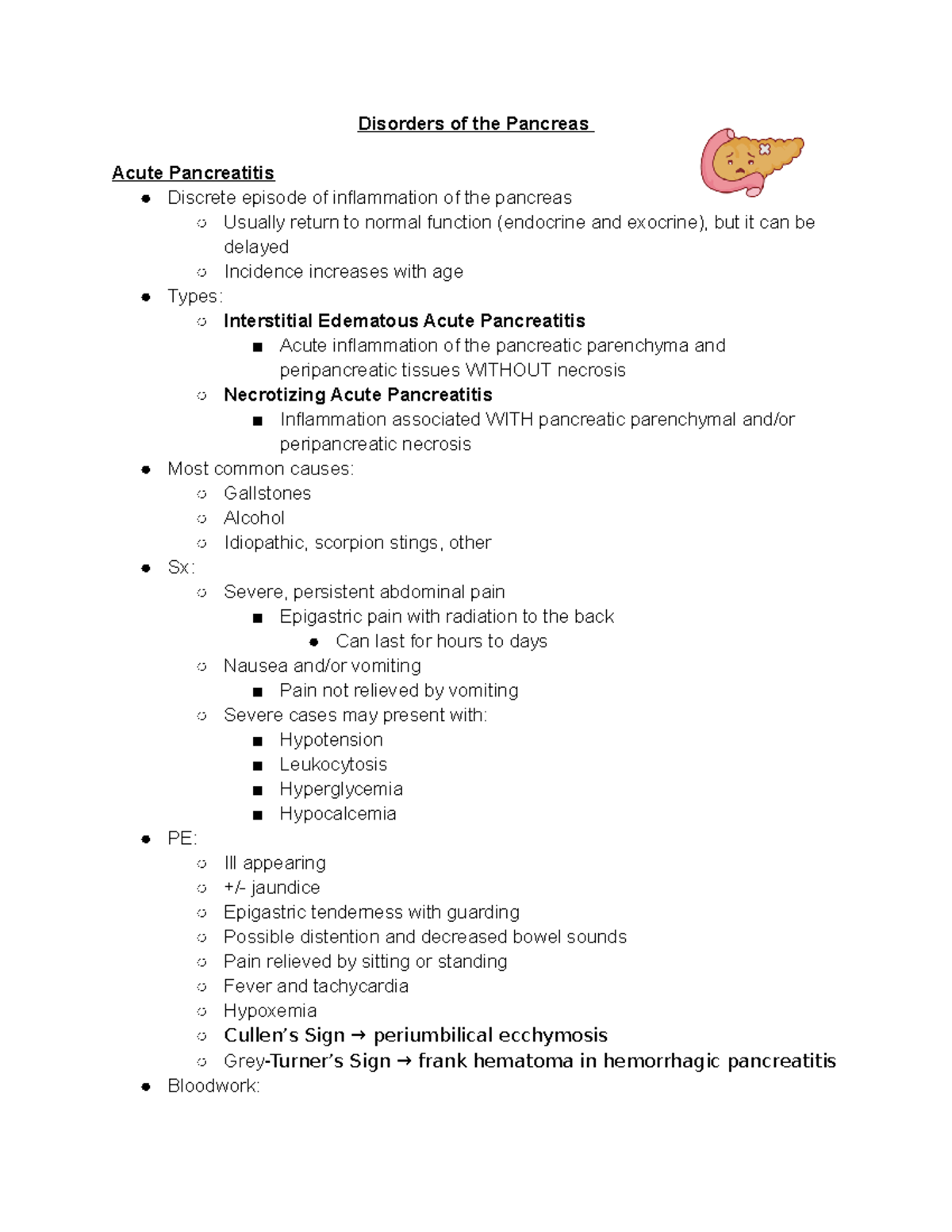 Disorders of the Pancreas - Disorders of the Pancreas Acute ...