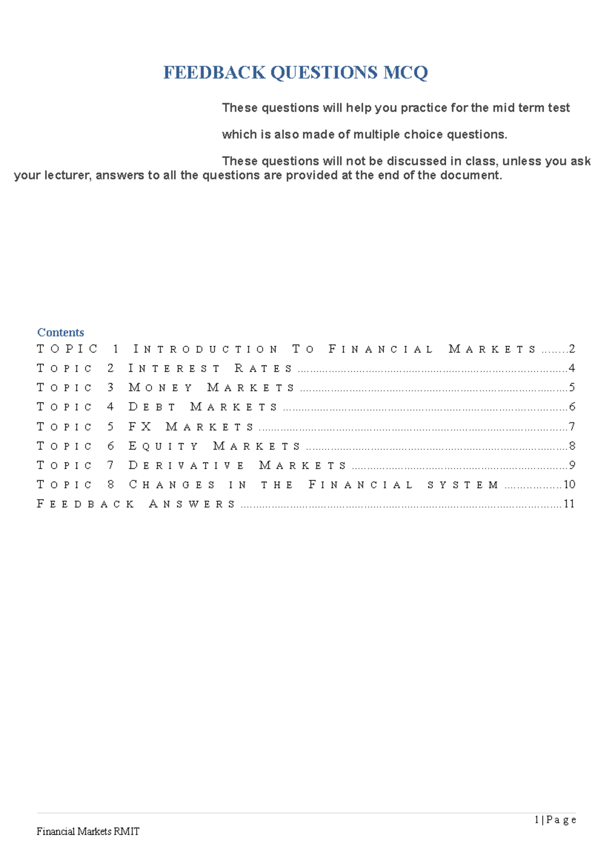 Feedback Q&A FM MCQ Practice - FEEDBACK QUESTIONS MCQ These questions ...