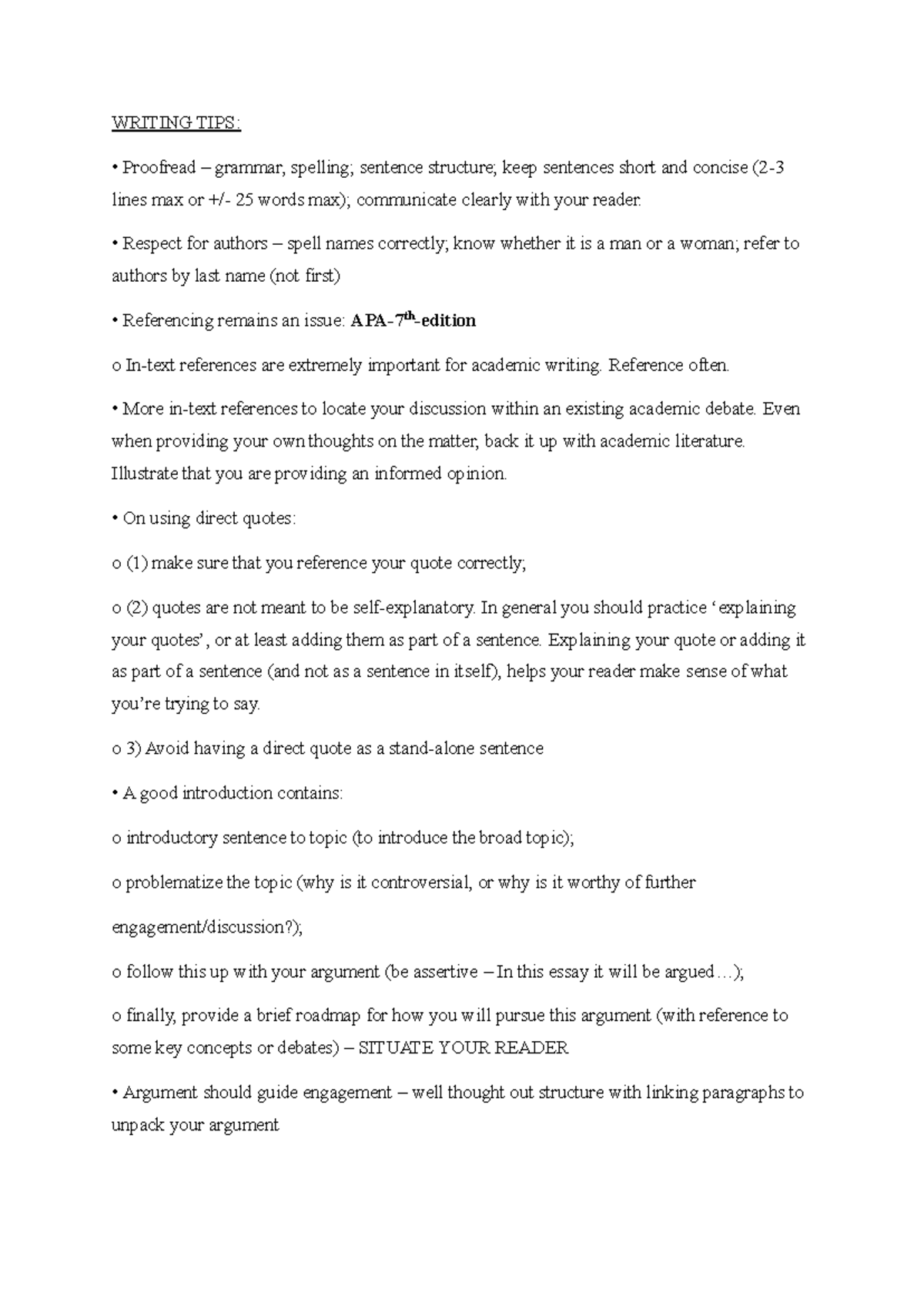 Writing Tips - WRITING TIPS: Proofread – grammar, spelling; sentence ...