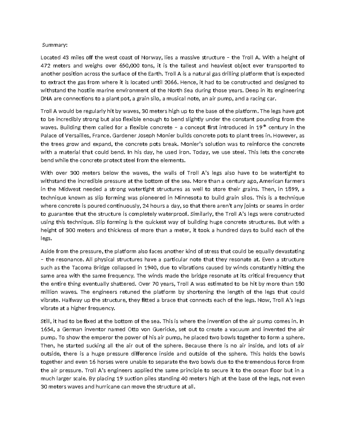 Summary-Draft - essay - Summary: Located 43 miles off the west coast of ...