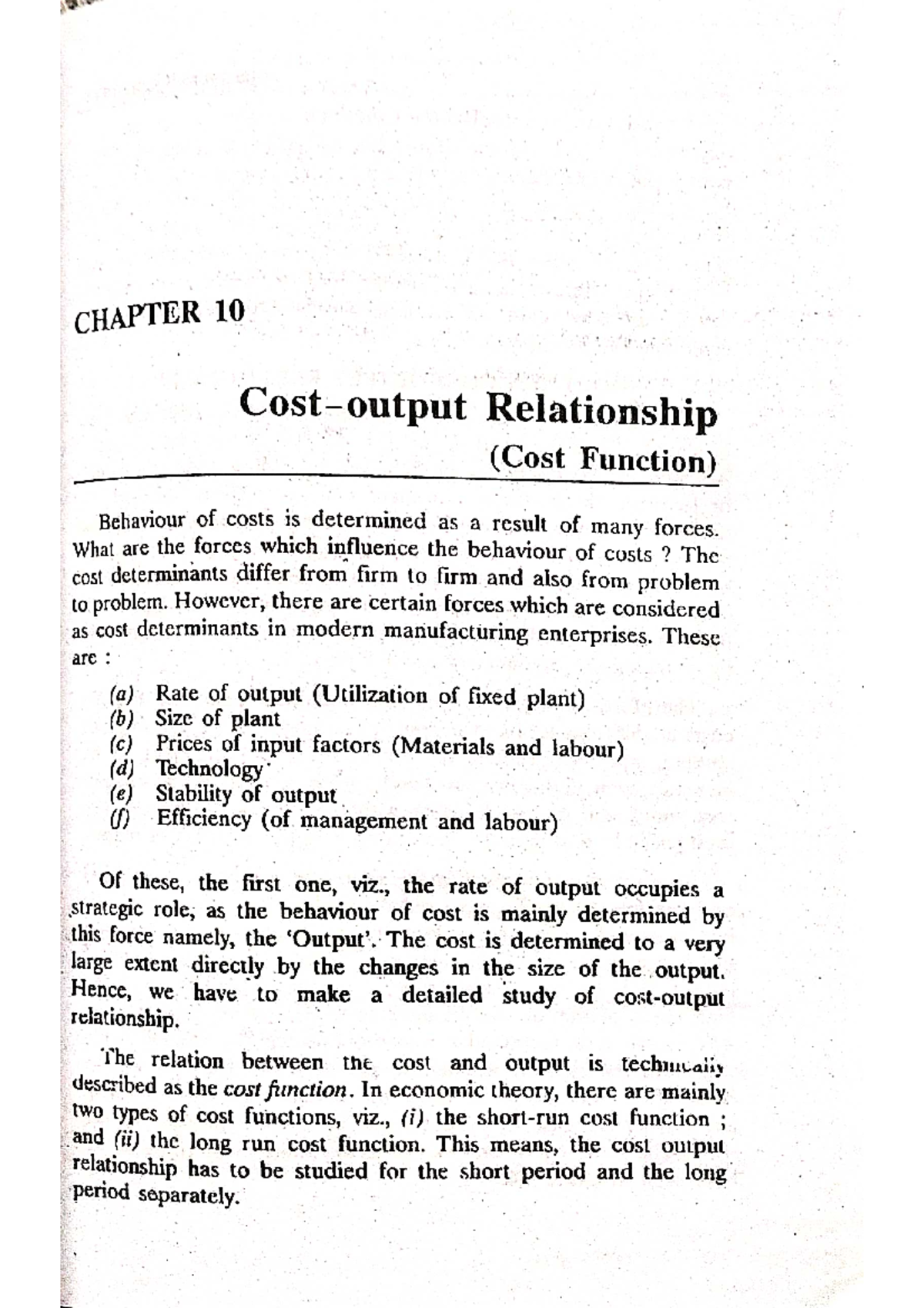 Cost - Output Relationship (Cost Function) - B.Com - Studocu