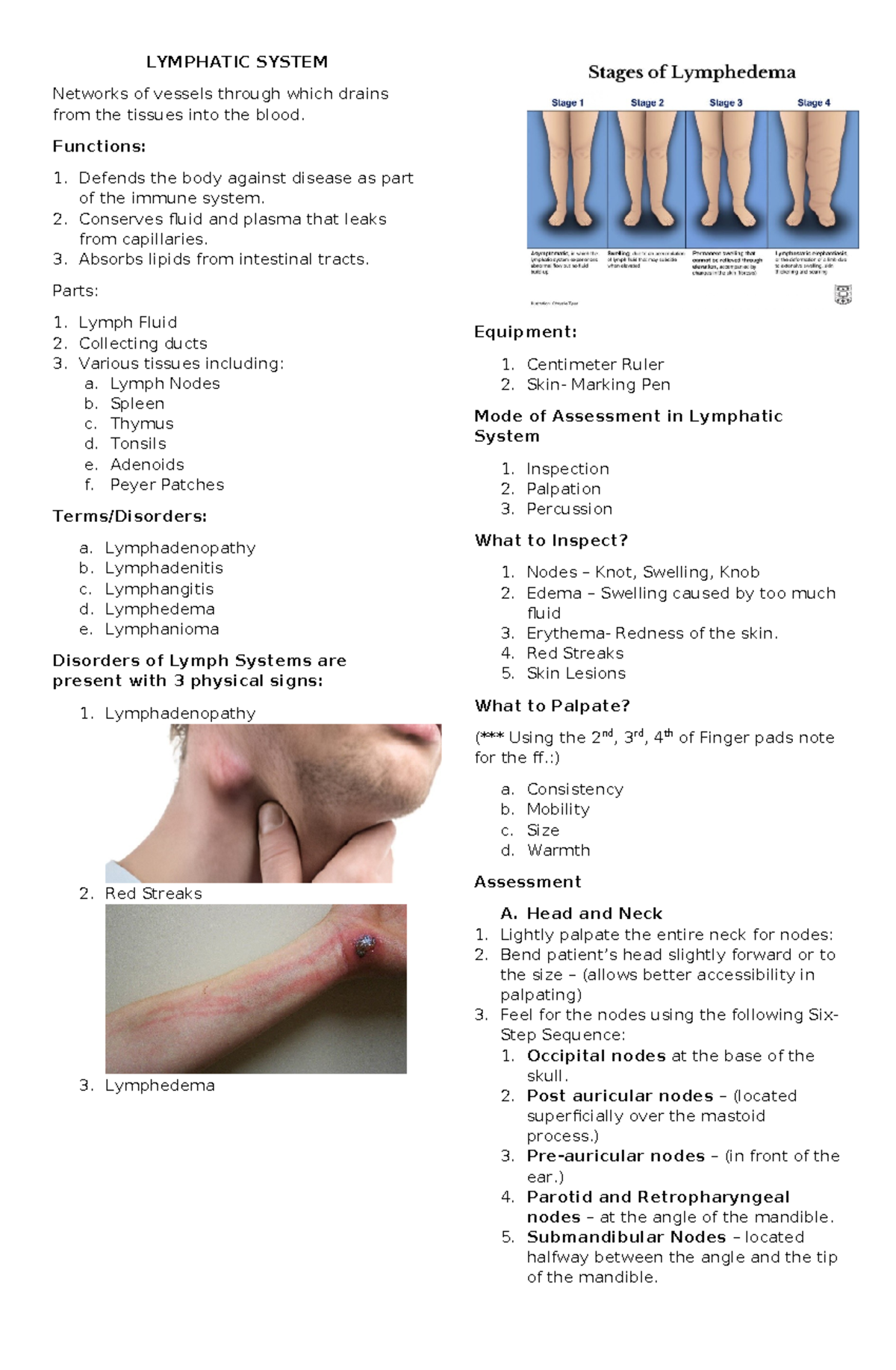 Lymphatic System Notes - LYMPHATIC SYSTEM Networks of vessels through ...