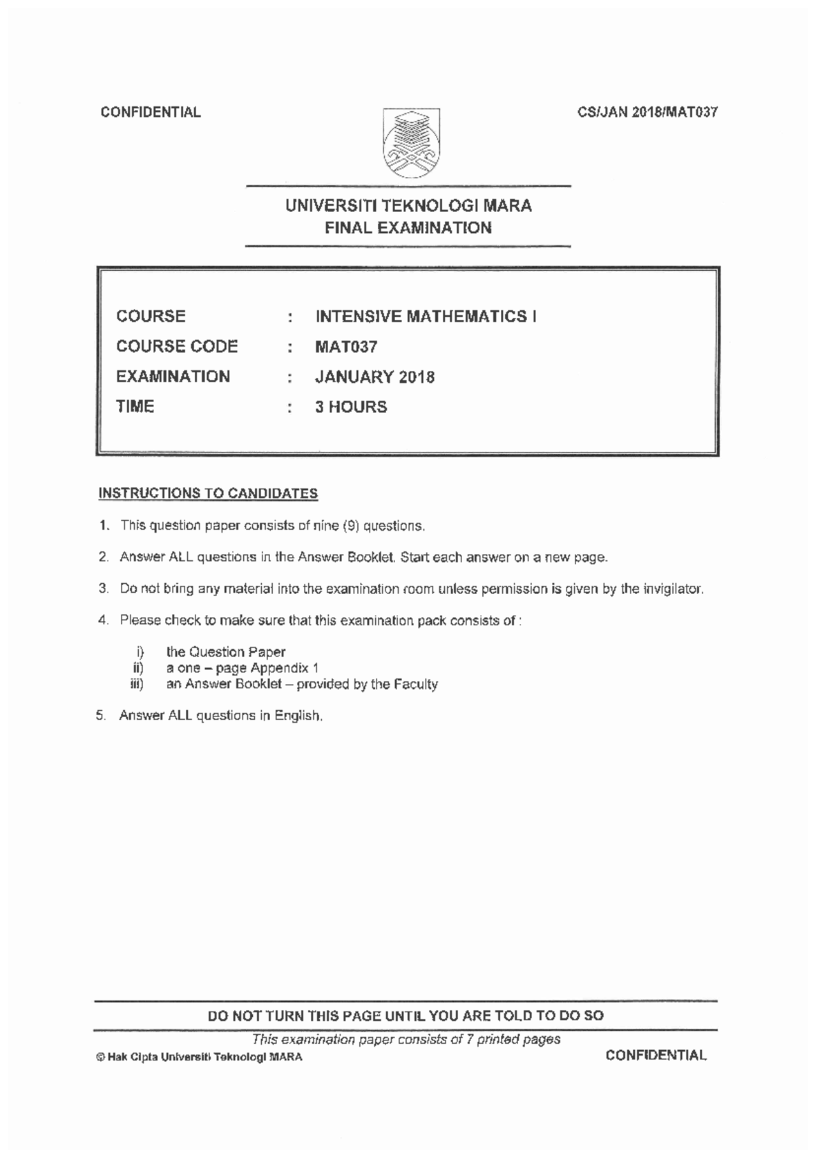 2018 JAN - Q+FA math - Business in Mathematics - Studocu