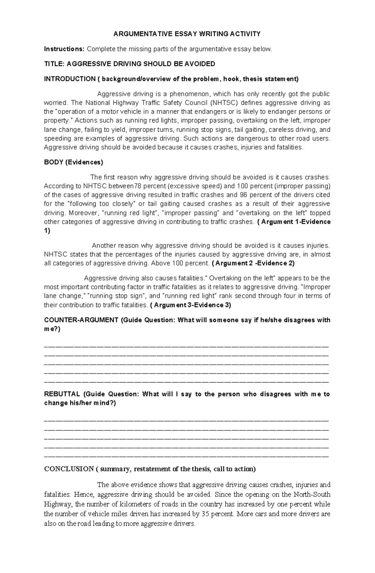 Argumentative-essay-writing-activity - ARGUMENTATIVE ESSAY WRITING ...