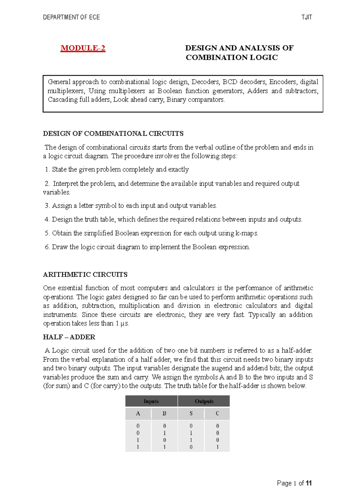 Module 2 DSD 3RD SEM ECE - dsd - General approach to combinational logic design, Decoders, BCD ...
