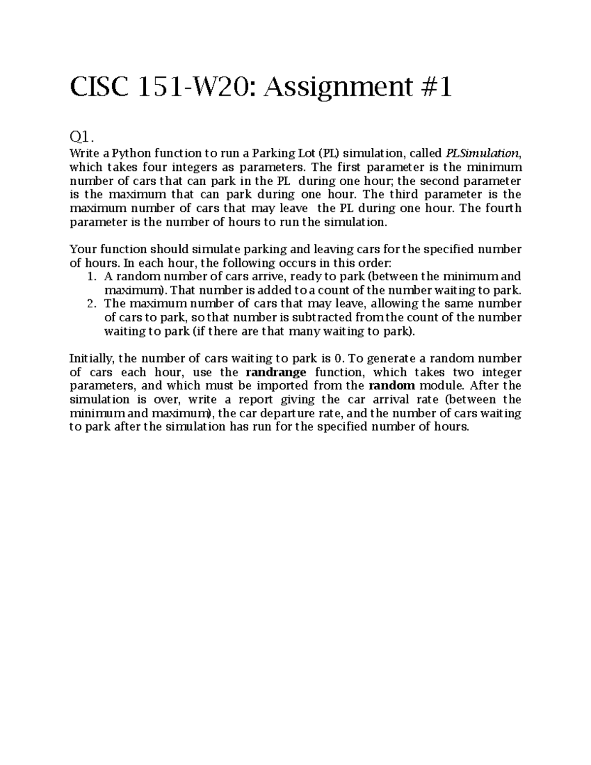 Active Learning 1 CISC 151 W20 Assignment Q1 Write A Python