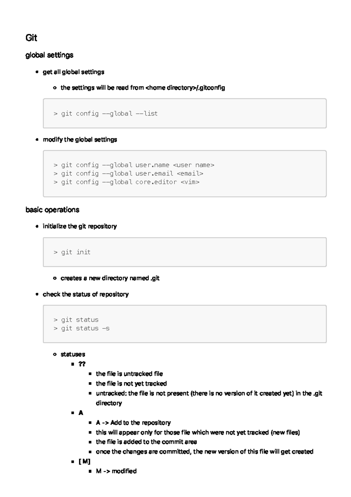 Git commands - git doc - Git global settings get all global settings ...