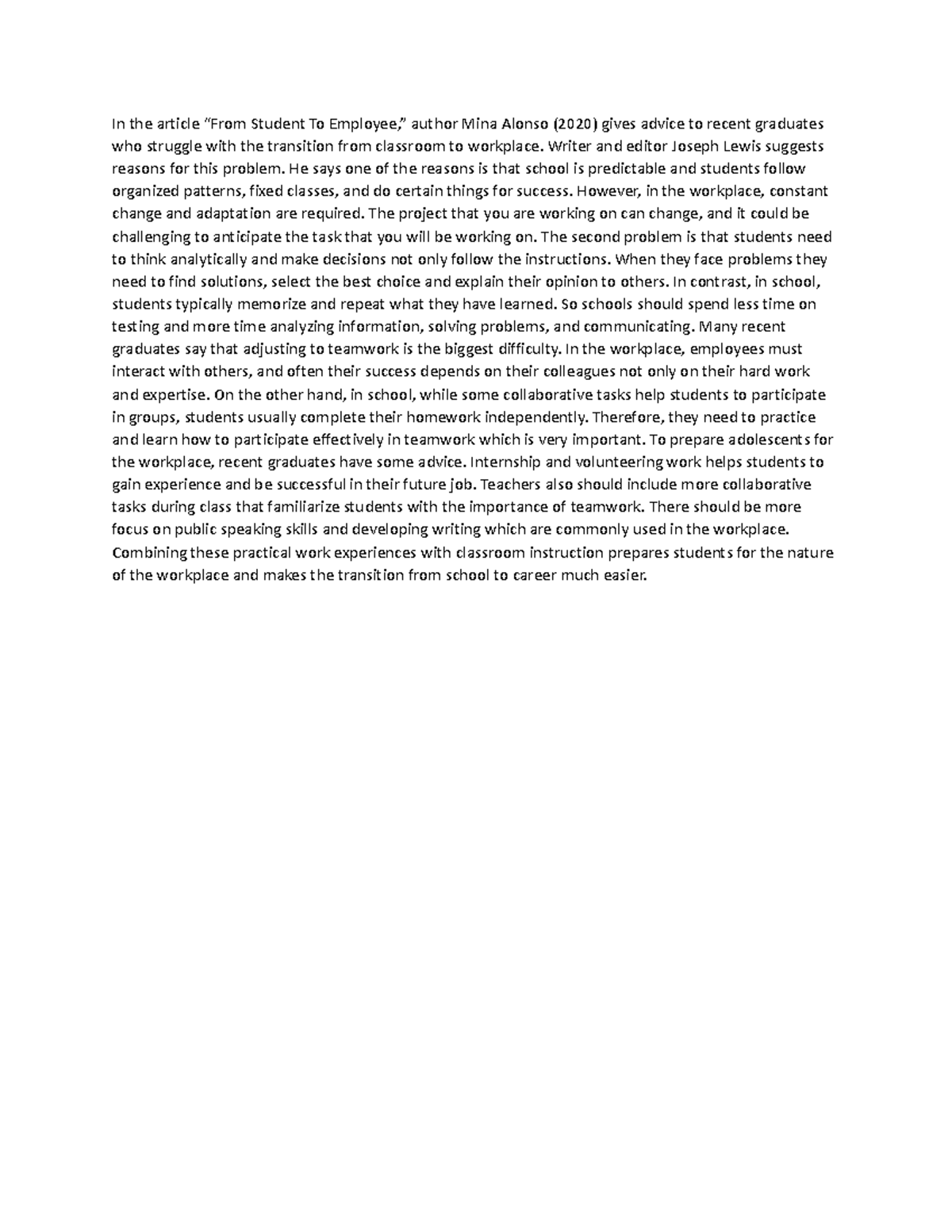 1 - summary - Q - Skills for Success Reading and Writing - In the ...