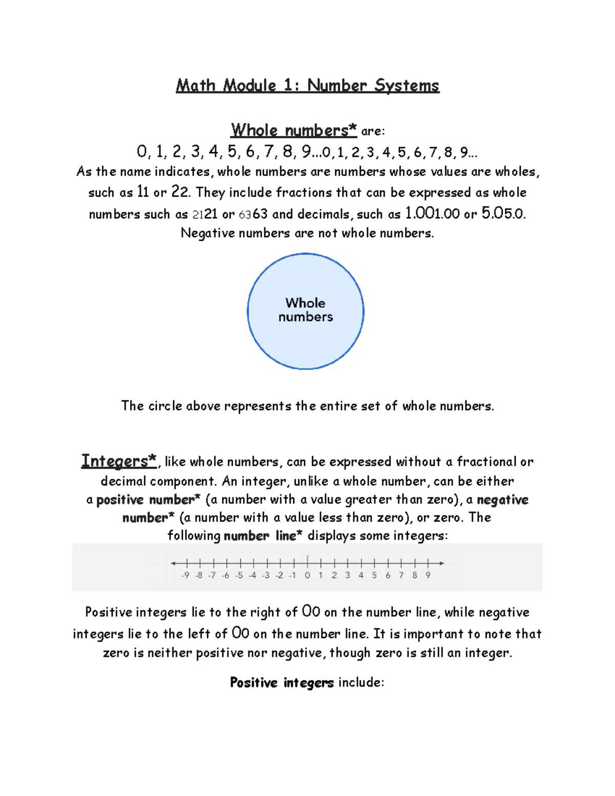 Math-D125 Unit 1 - Unit 1 Notes - Math Module 1: Number Systems Whole ...