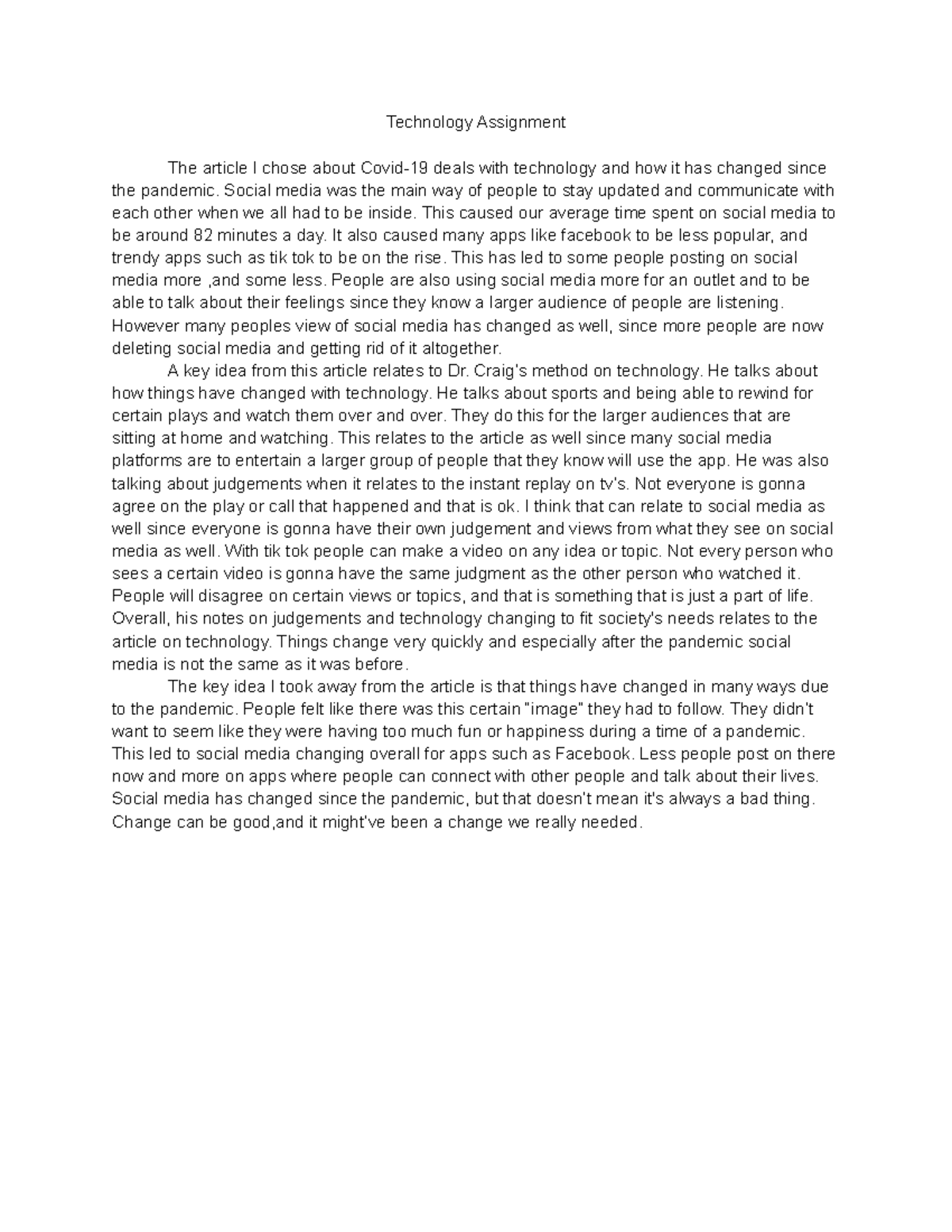 FW181 writing assignment #4 - Technology Assignment The article I chose ...