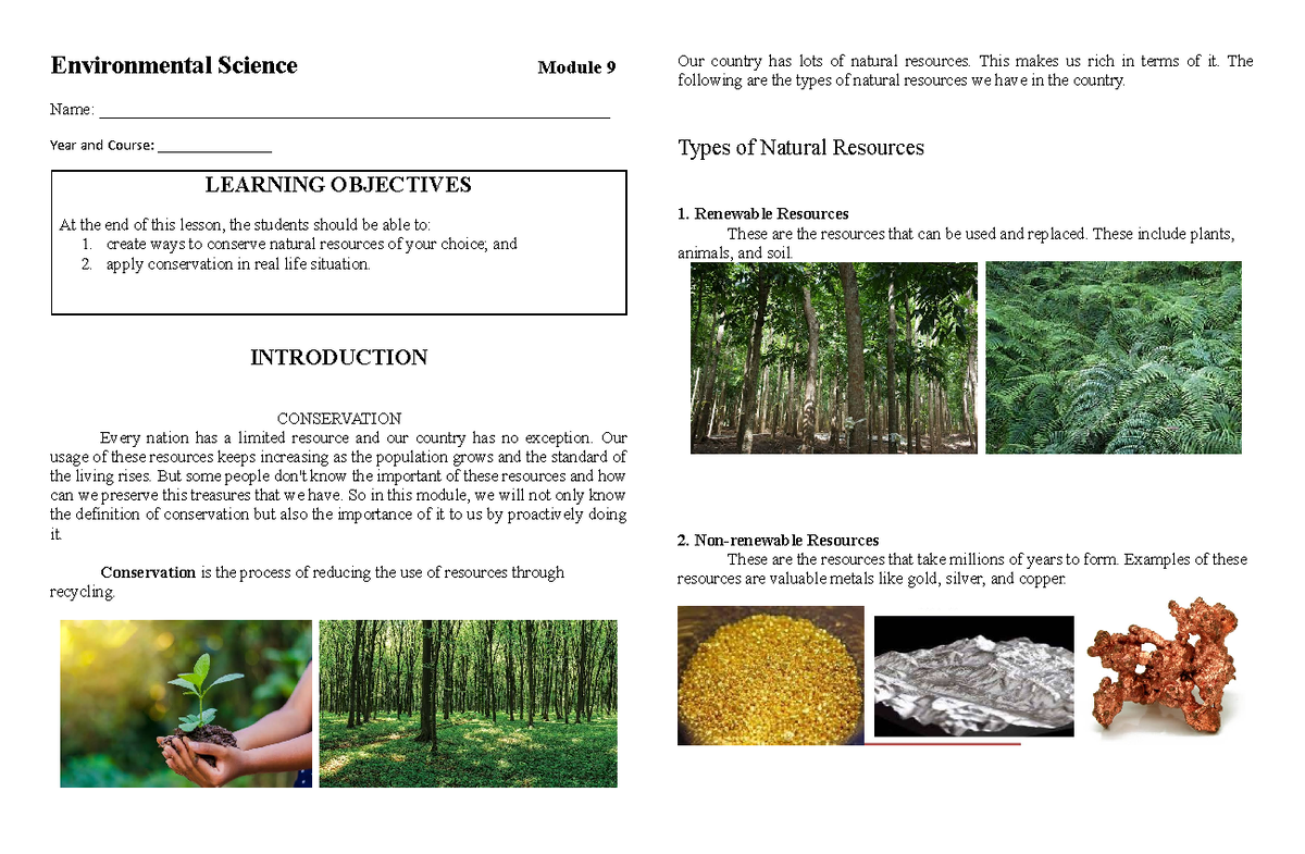 Environmental Science- Module 9 - create ways to conserve natural ...
