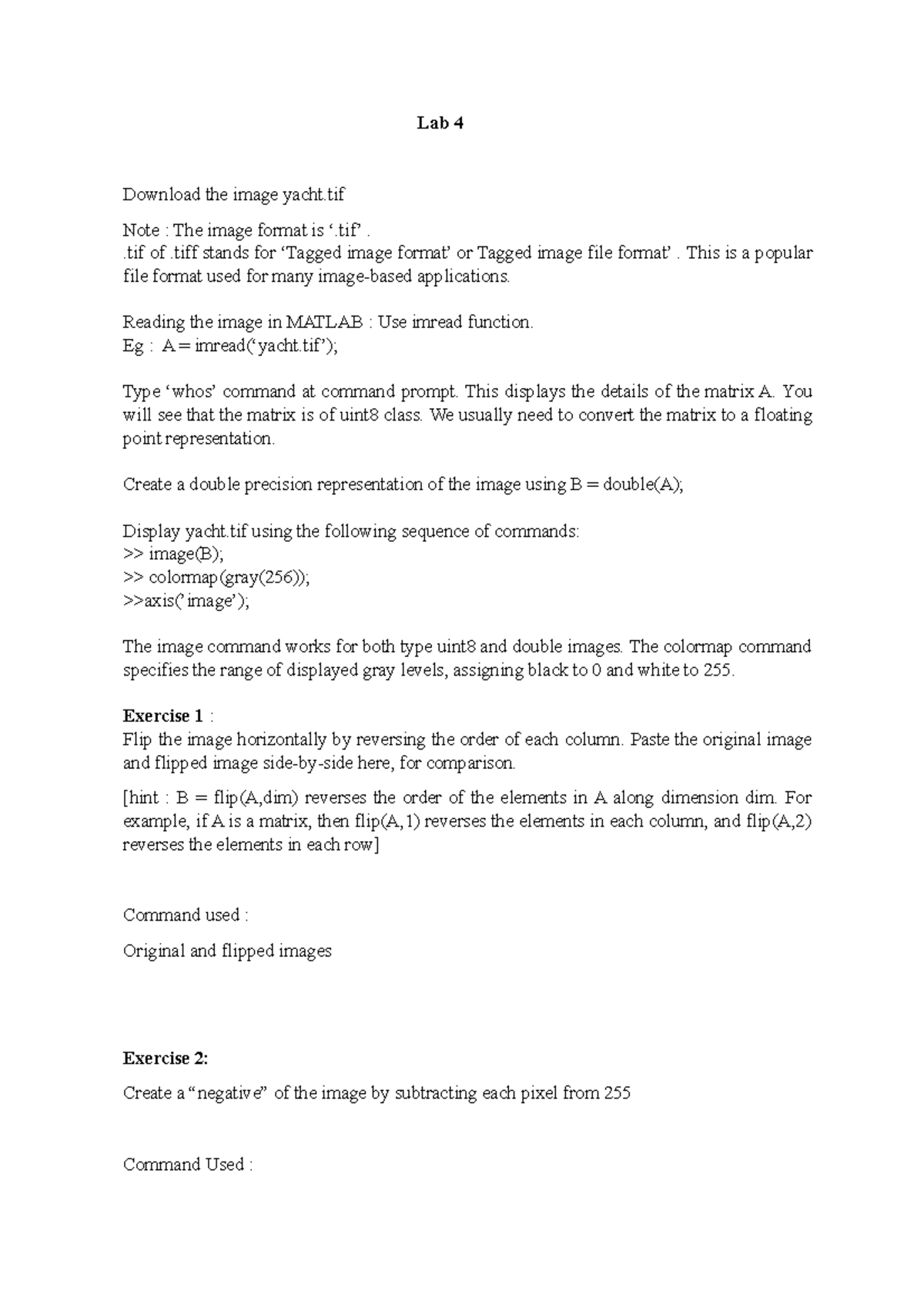 Lab 4 - Matlab - Lab 4 Download the image yacht Note : The image format ...