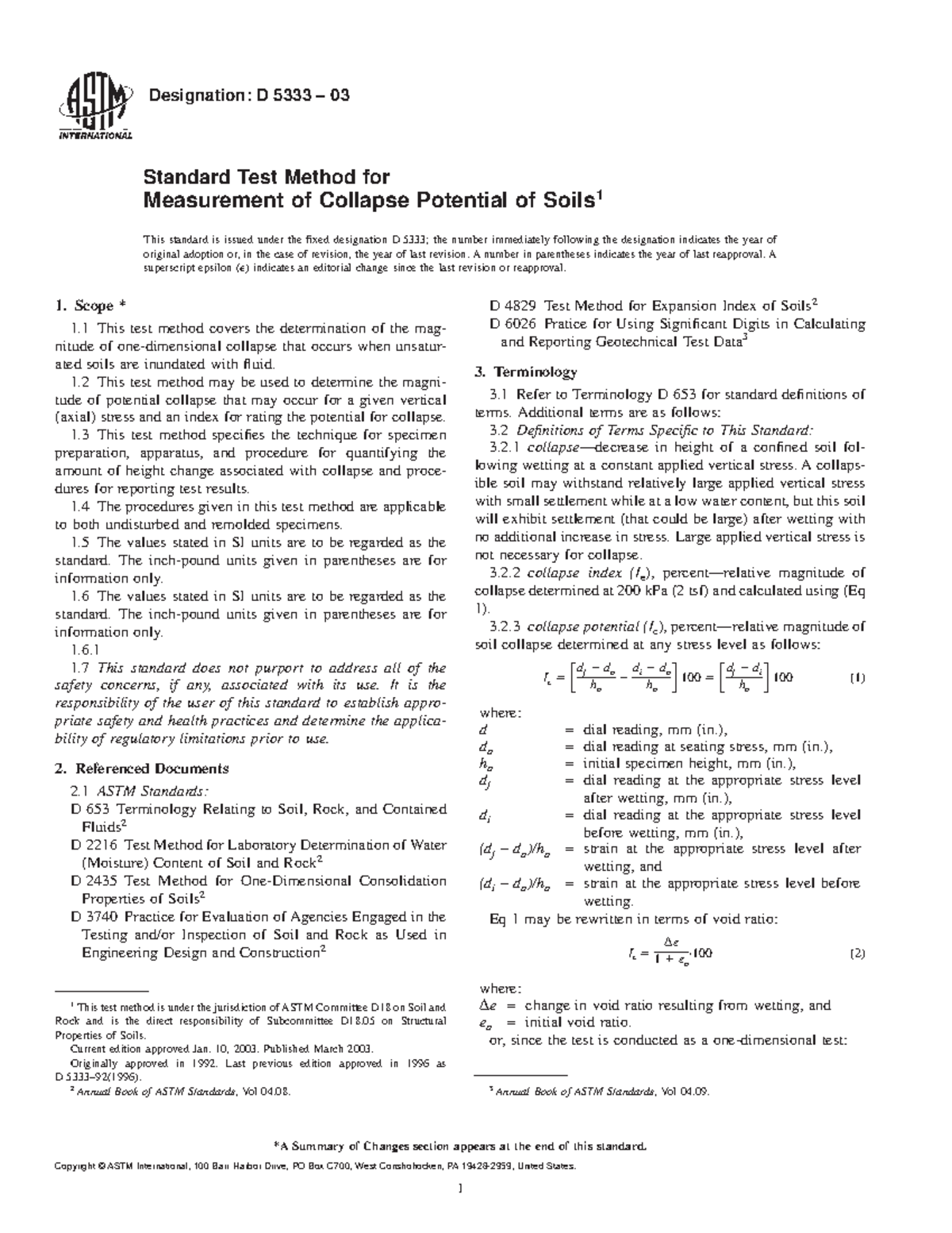 ASTM D 5333 - colapso - Resumo Ensaios Especiais Em Mecânica Dos Solos ...