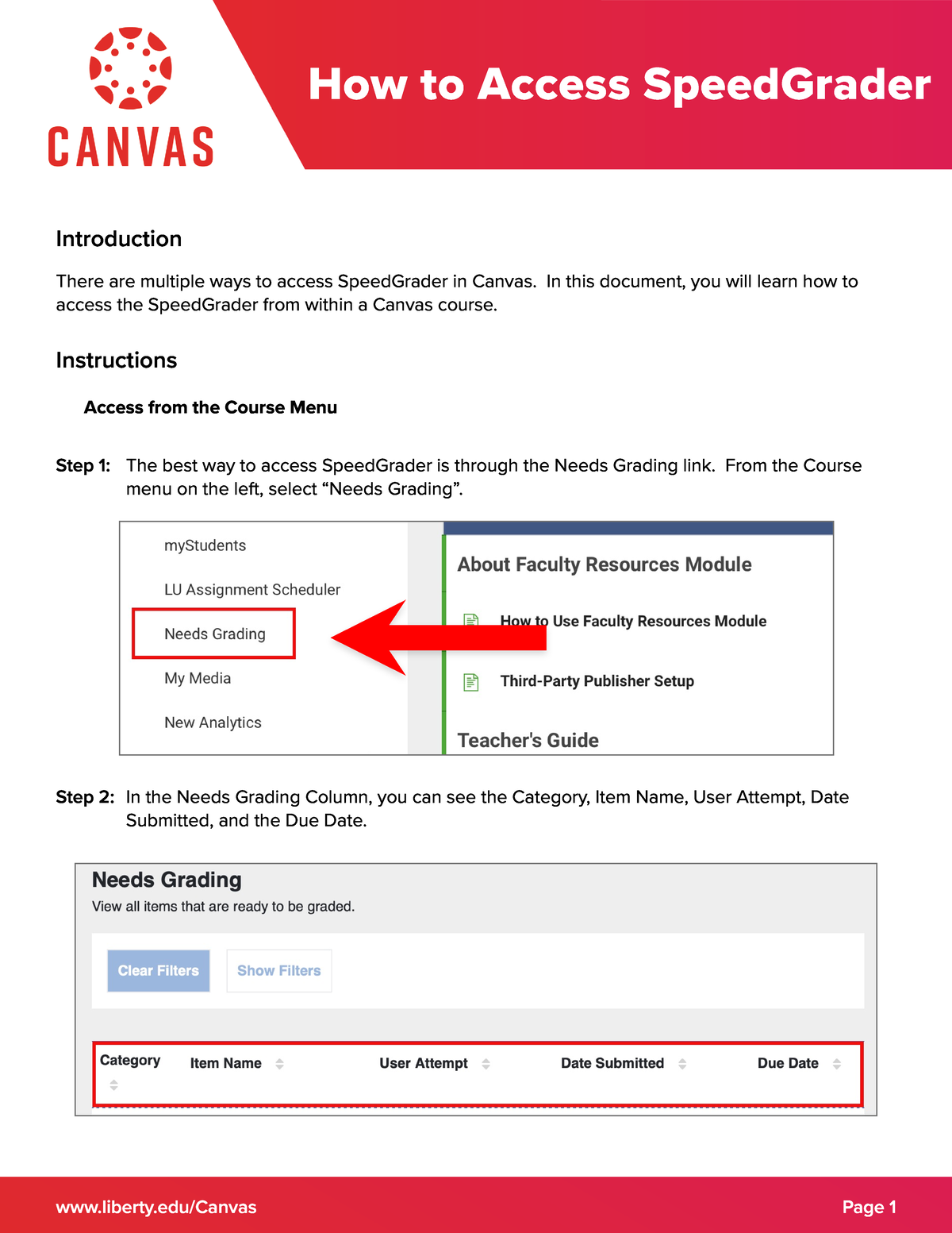 How to Access Speed Grader - liberty/Canvas Page 1 There are multiple ways to access SpeedGrader ...
