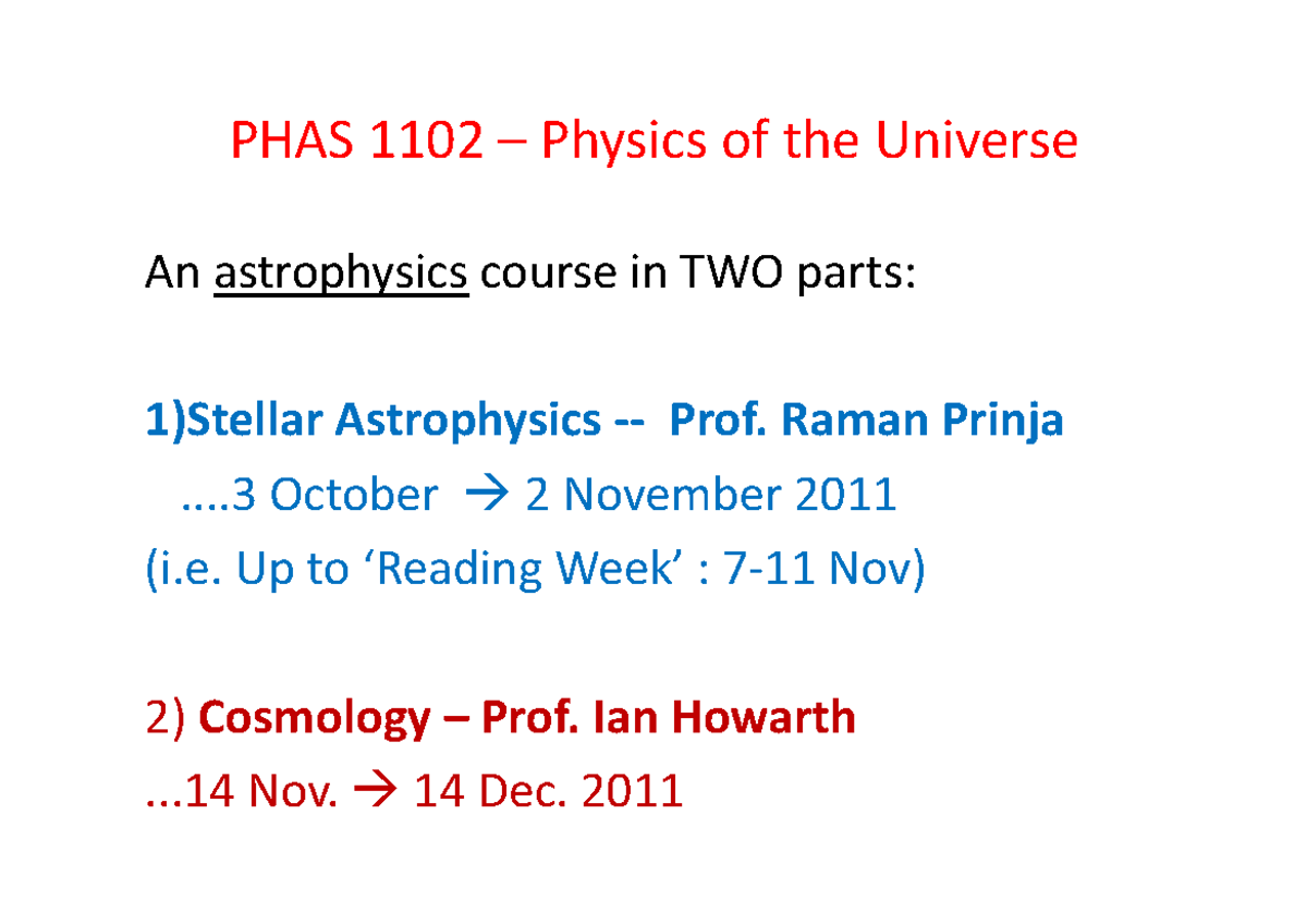 Handout 1 stars - PHAS 1102 – Physics of the Universe An astrophysics ...