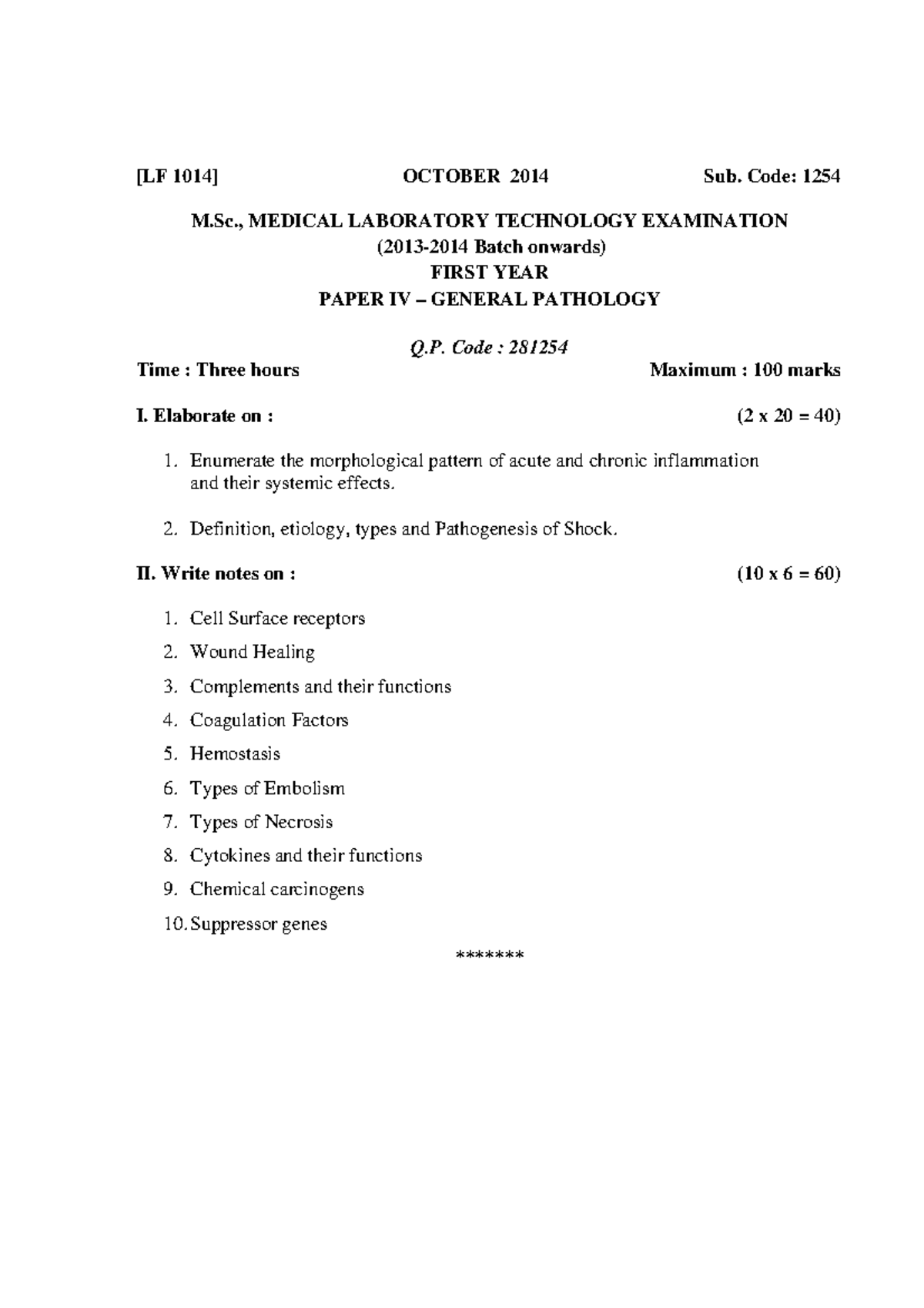 (www.entrance-exam.net)-281254 LF Paper 4 General Pathology - [LF 1014 ...