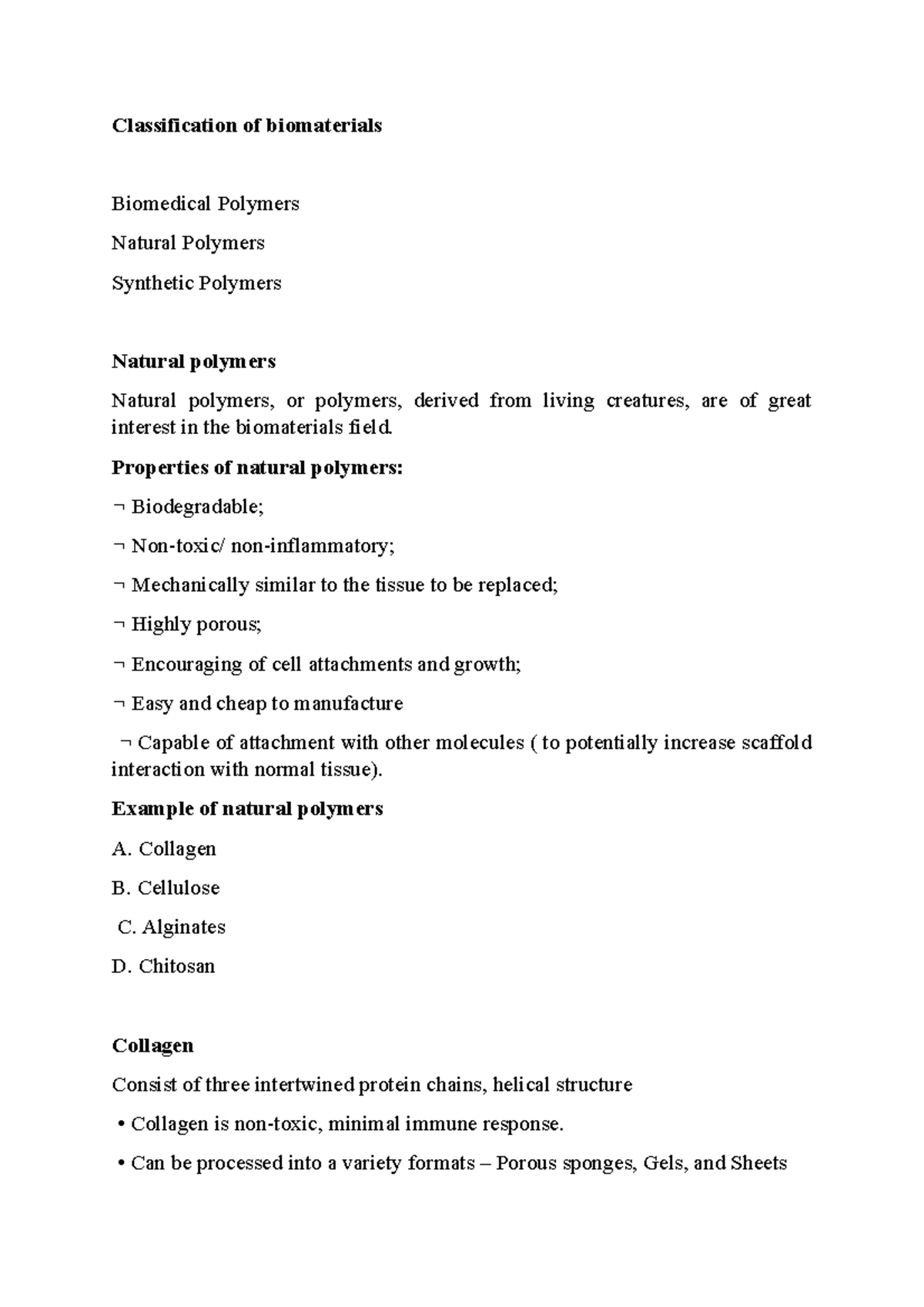 Classification of biomaterials - Classification of biomaterials ...
