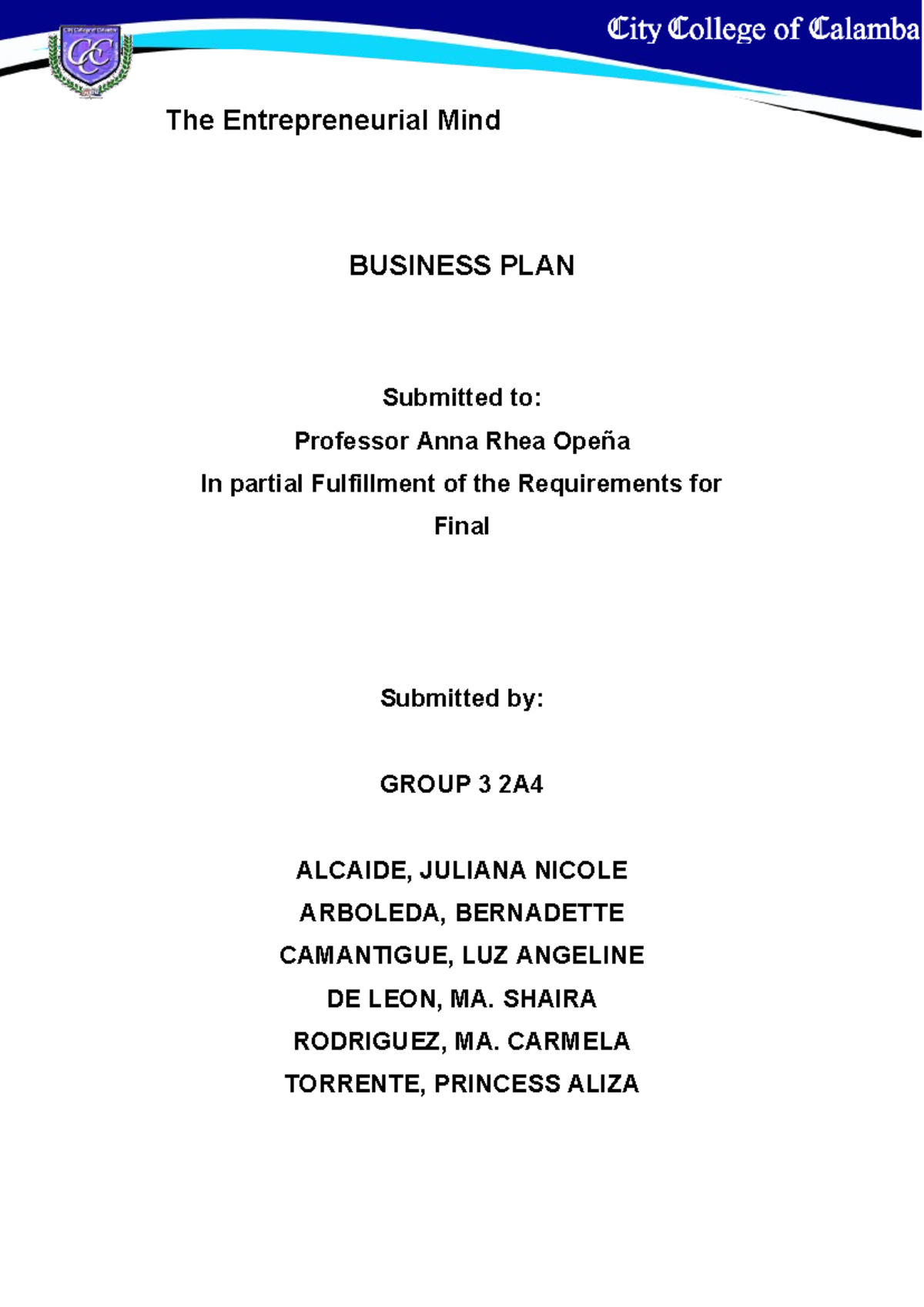 627620493 Group 3 Business Plan - The Entrepreneurial Mind BUSINESS ...