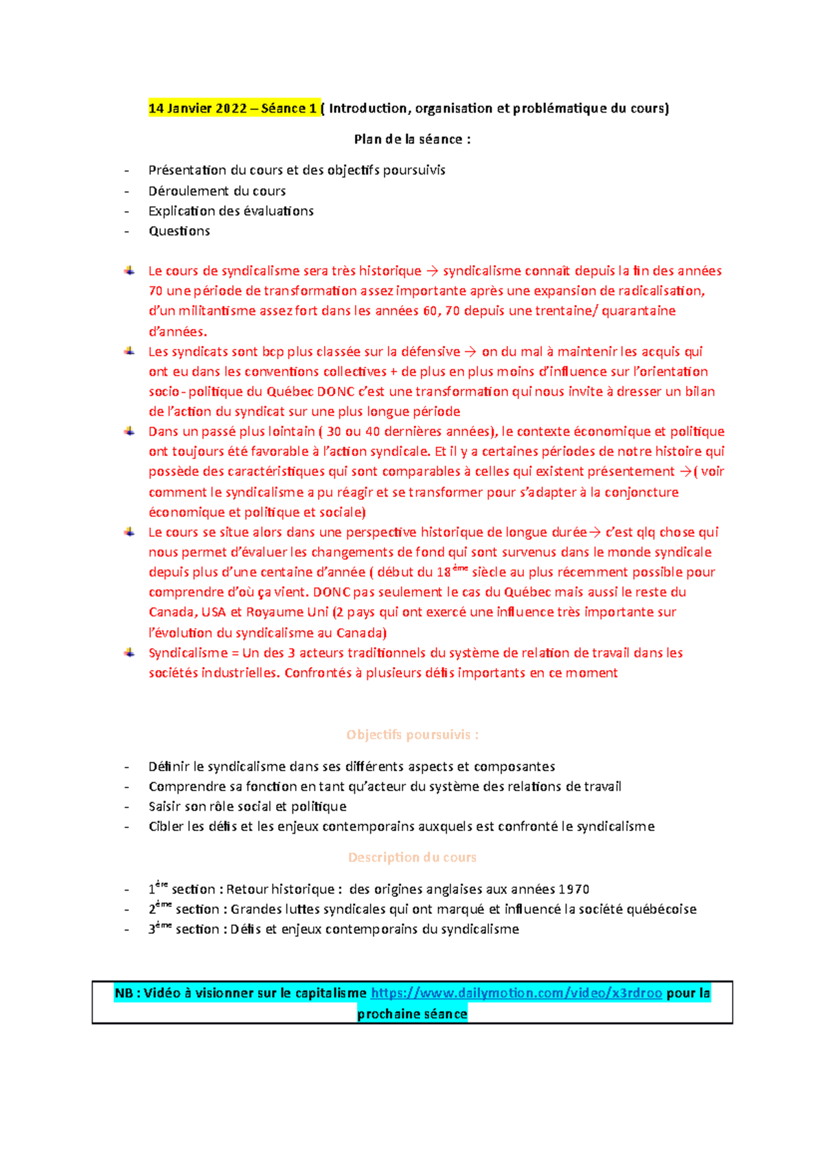 Introduction sur le cours de syndicalisme avec Emilie Lessard Mercier ...