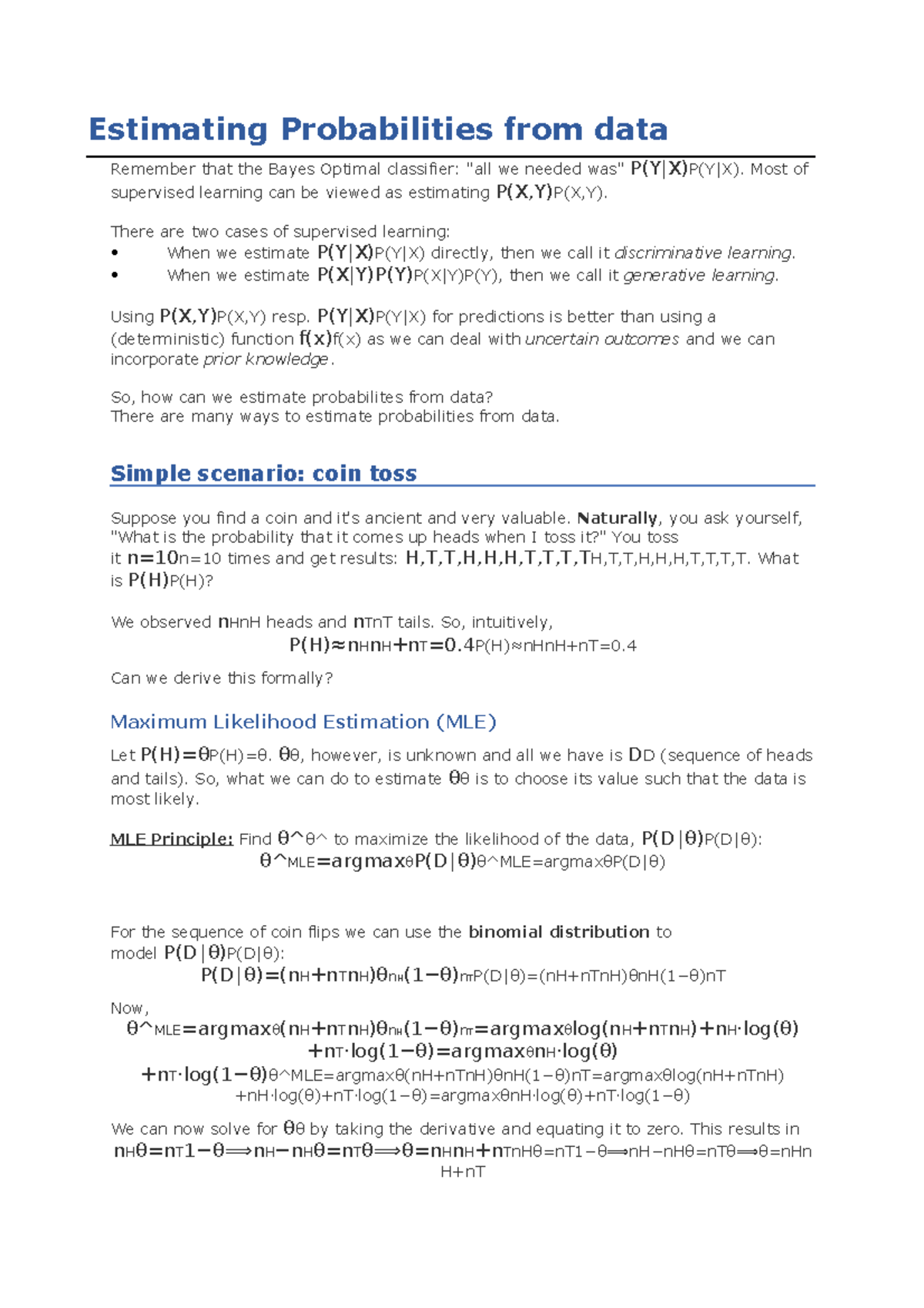 517 2015-2016 Lecture 4 - Estimating Probabilities from data - Estimating Probabilities from ...