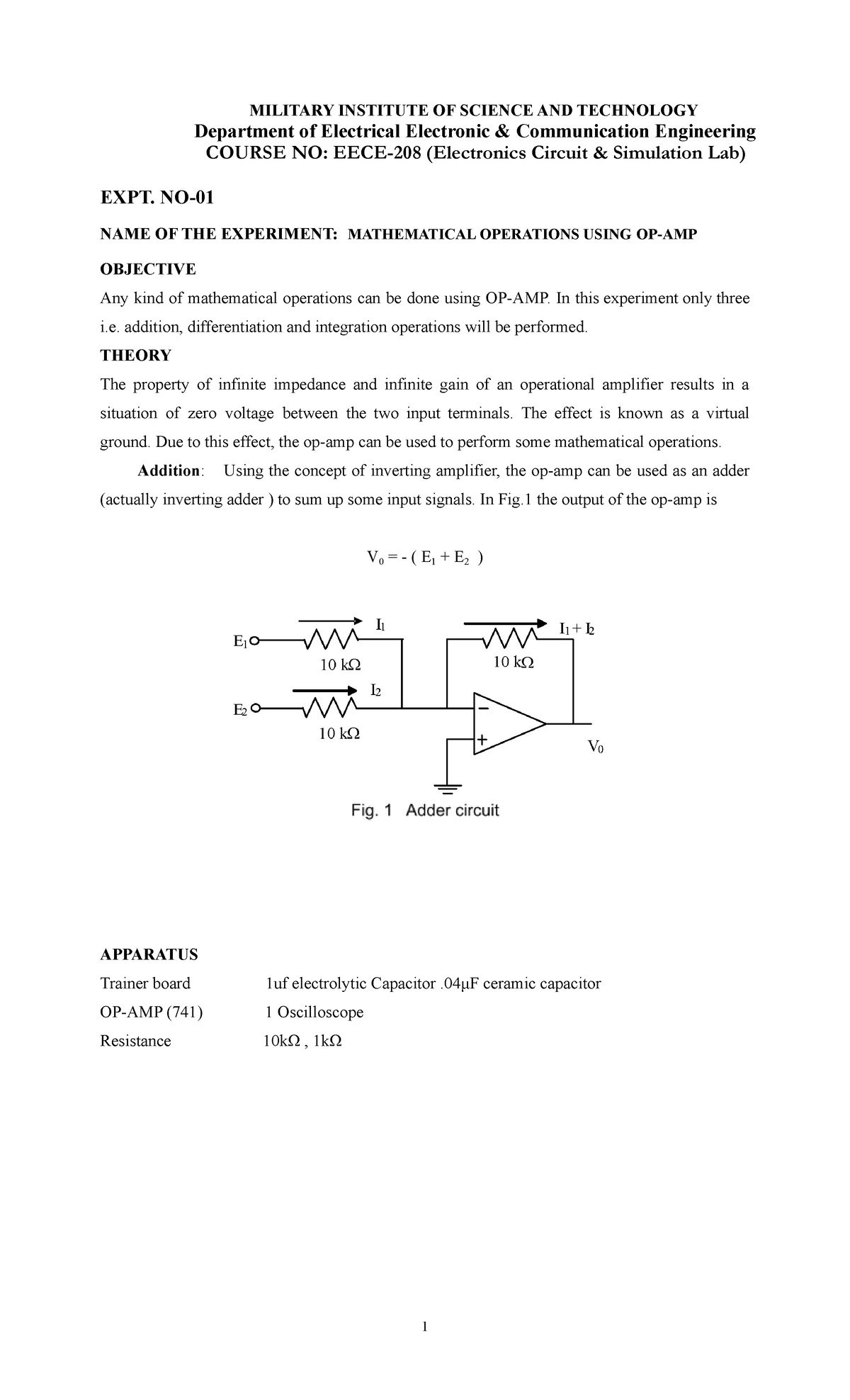 Exp-01 - assignment - MILITARY INSTITUTE OF SCIENCE AND TECHNOLOGY ...