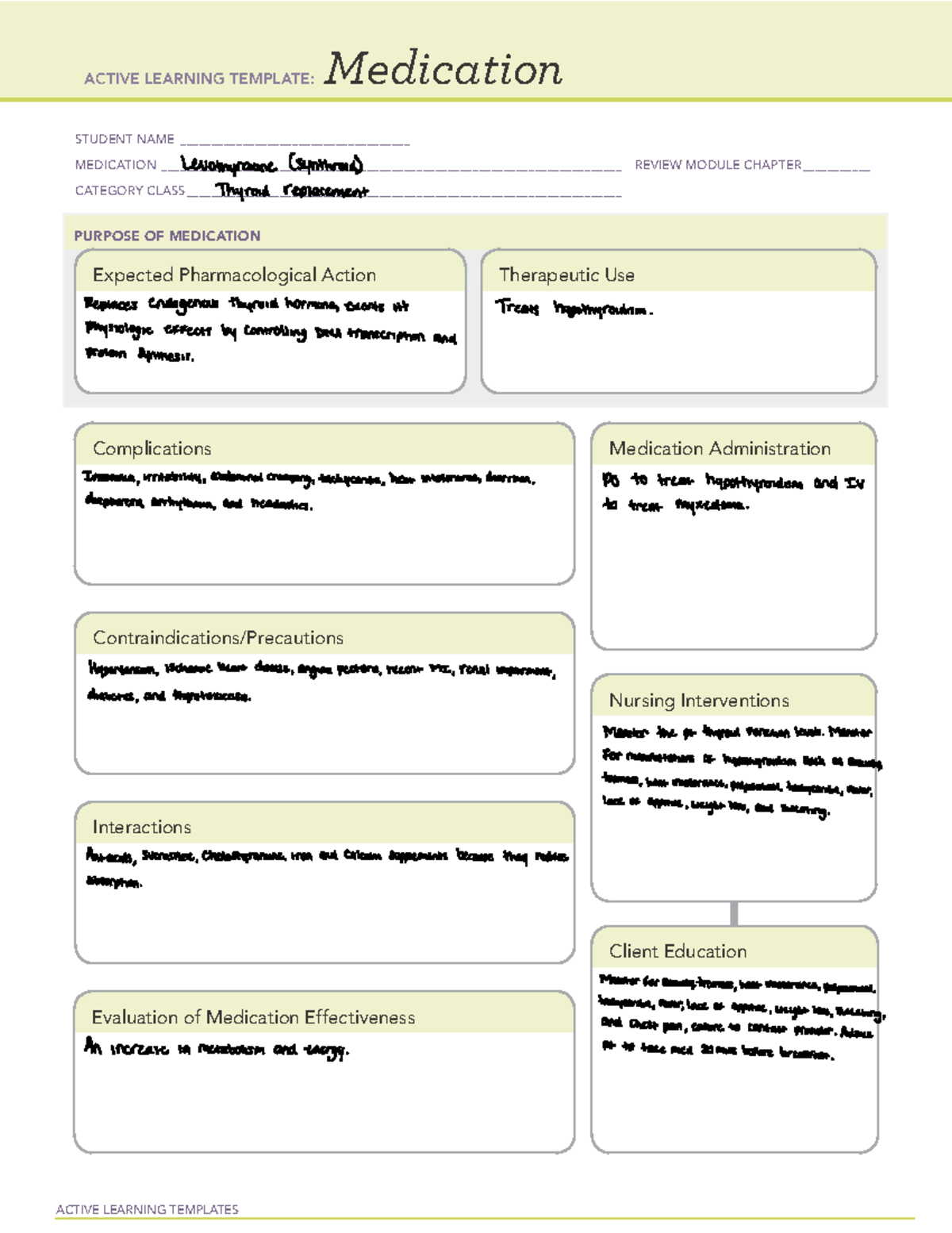 Med Template - ACTIVE LEARNING TEMPLATES Medication STUDENT NAME - Studocu