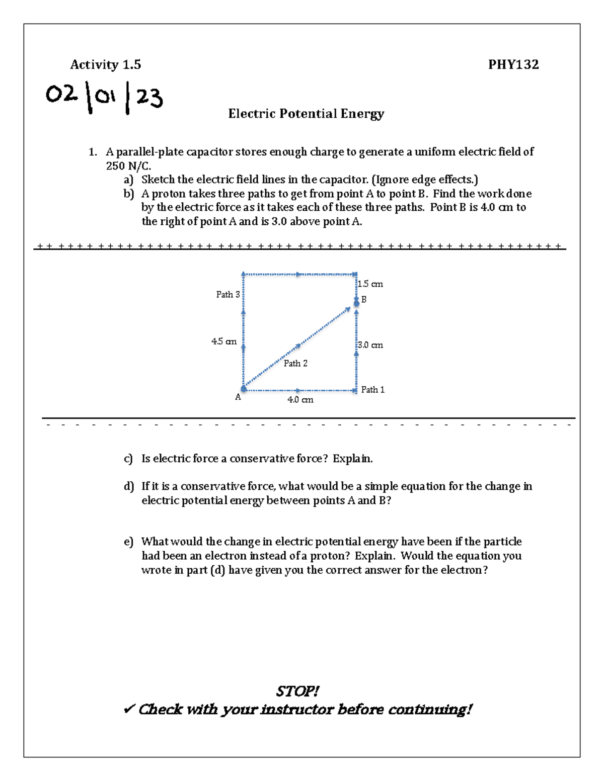 Electric Potential Energy - Activity 1 PHY Electric Potential Energy A ...