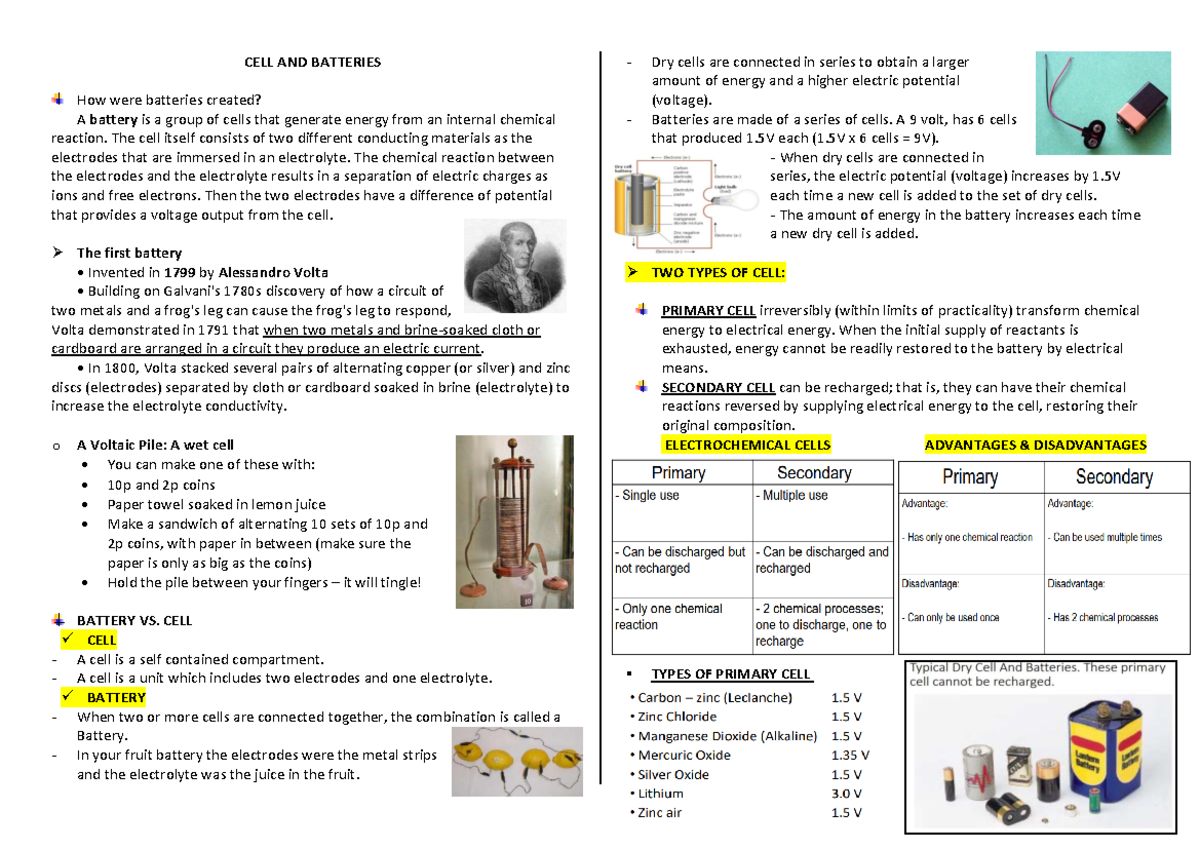 CELL AND BATTERIES - CELL AND BATTERIES How were batteries created? A ...