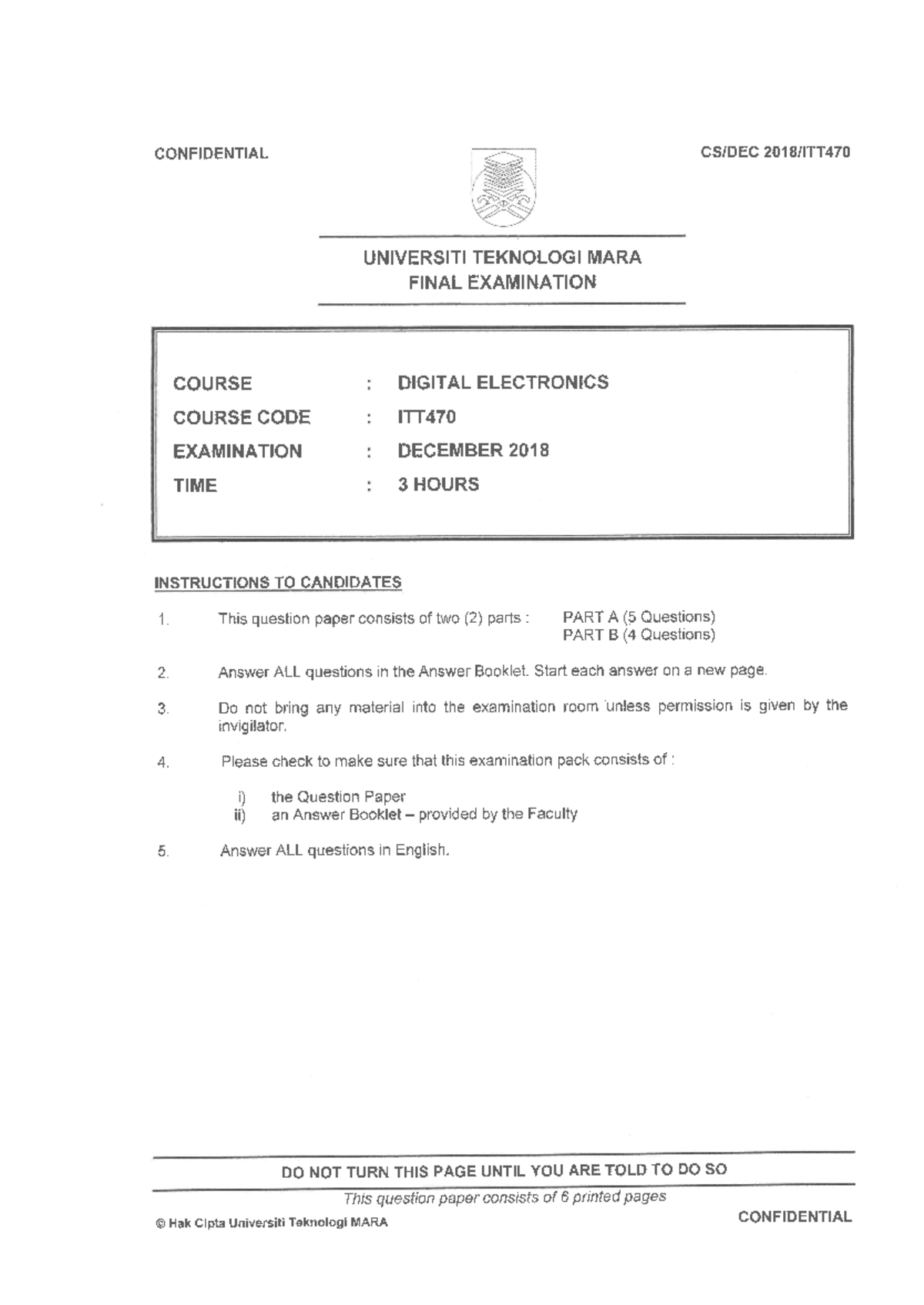 ITT470 PYQ December 2018 - Digital Electronics - Studocu