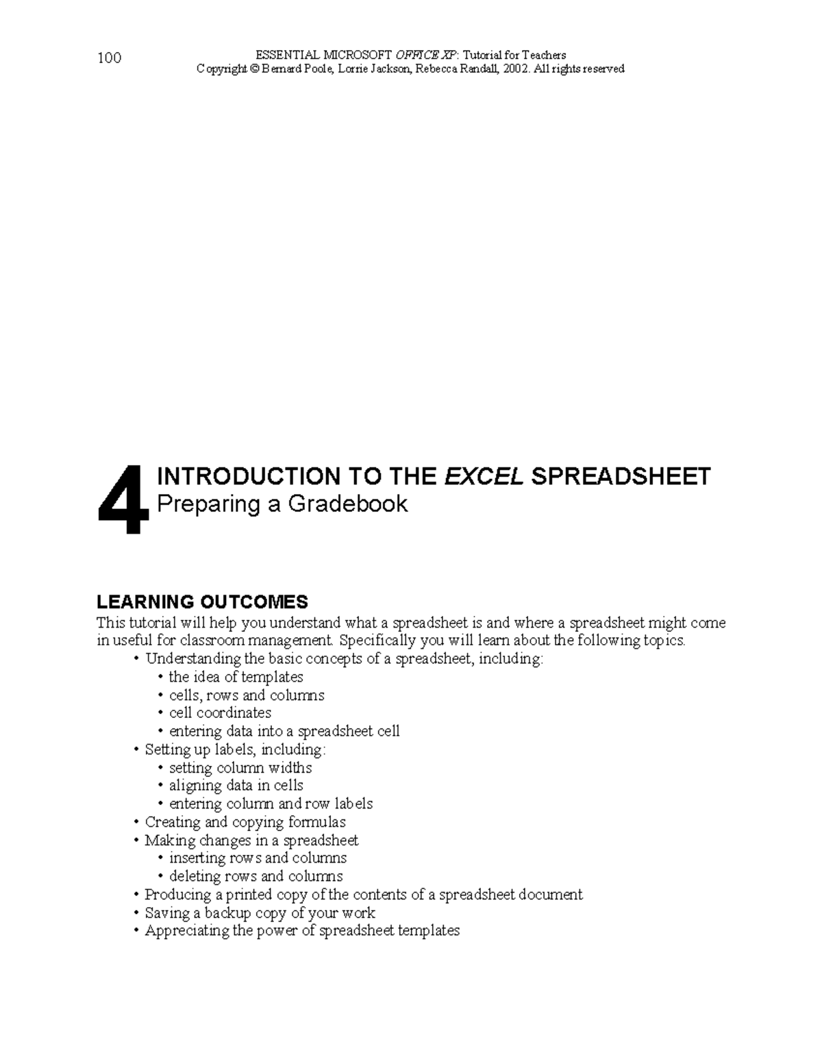 Excel notes - ESSENTIAL MICROSOFT OFFICE XP: Tutorial for Teachers ...