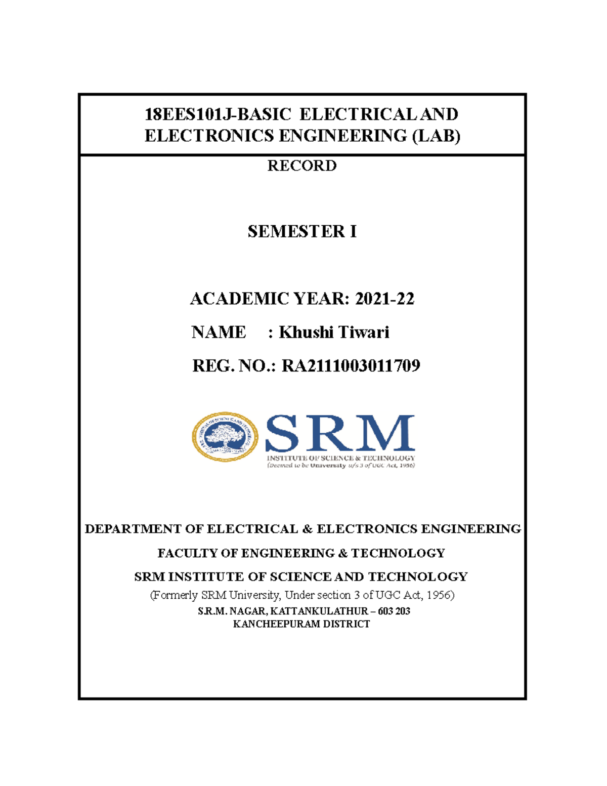 BEEE LAB Manual - BEEE UNIV Practical RA21110030117BEEE UNIV Practical ...