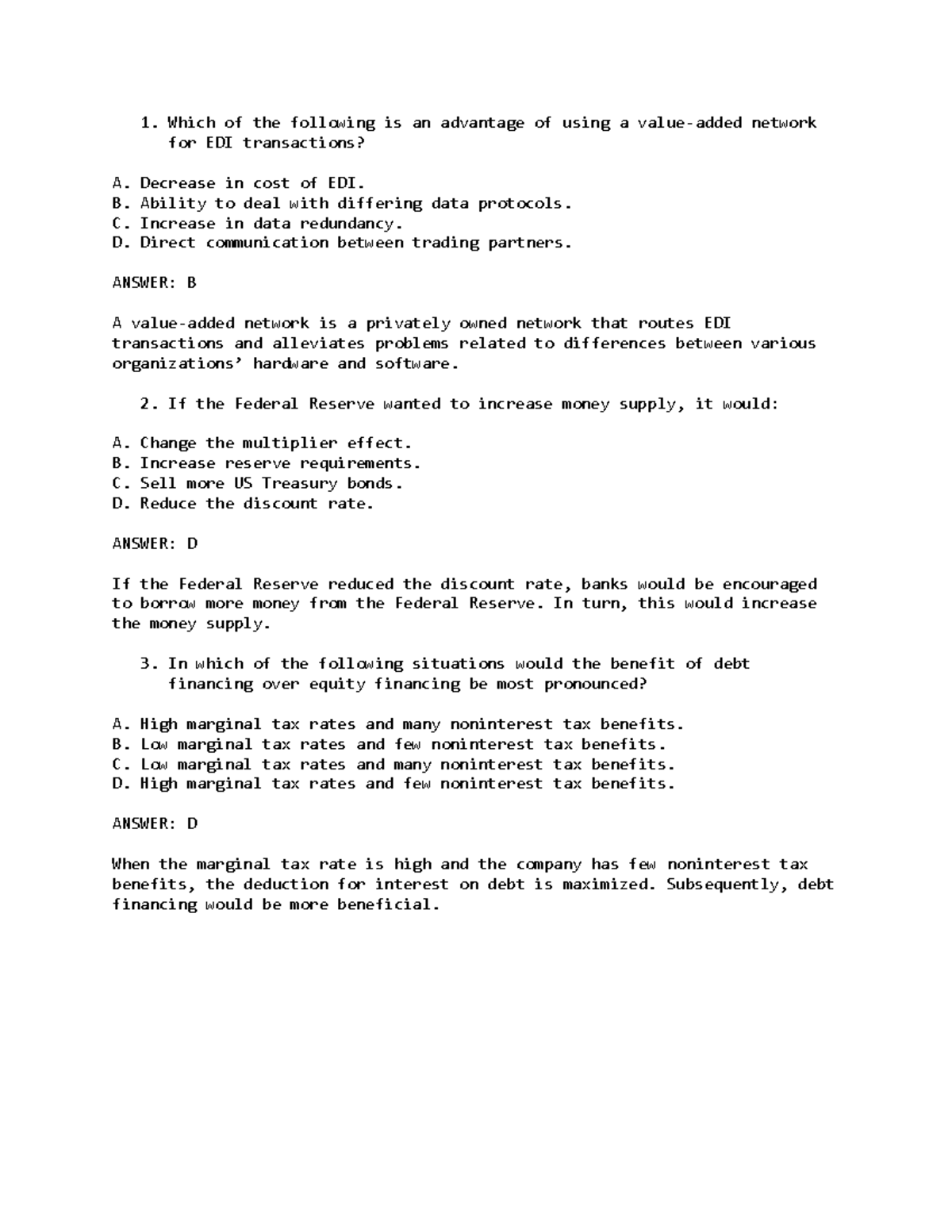 3 Sample BEC Questions - MCQ - Which of the following is an advantage ...