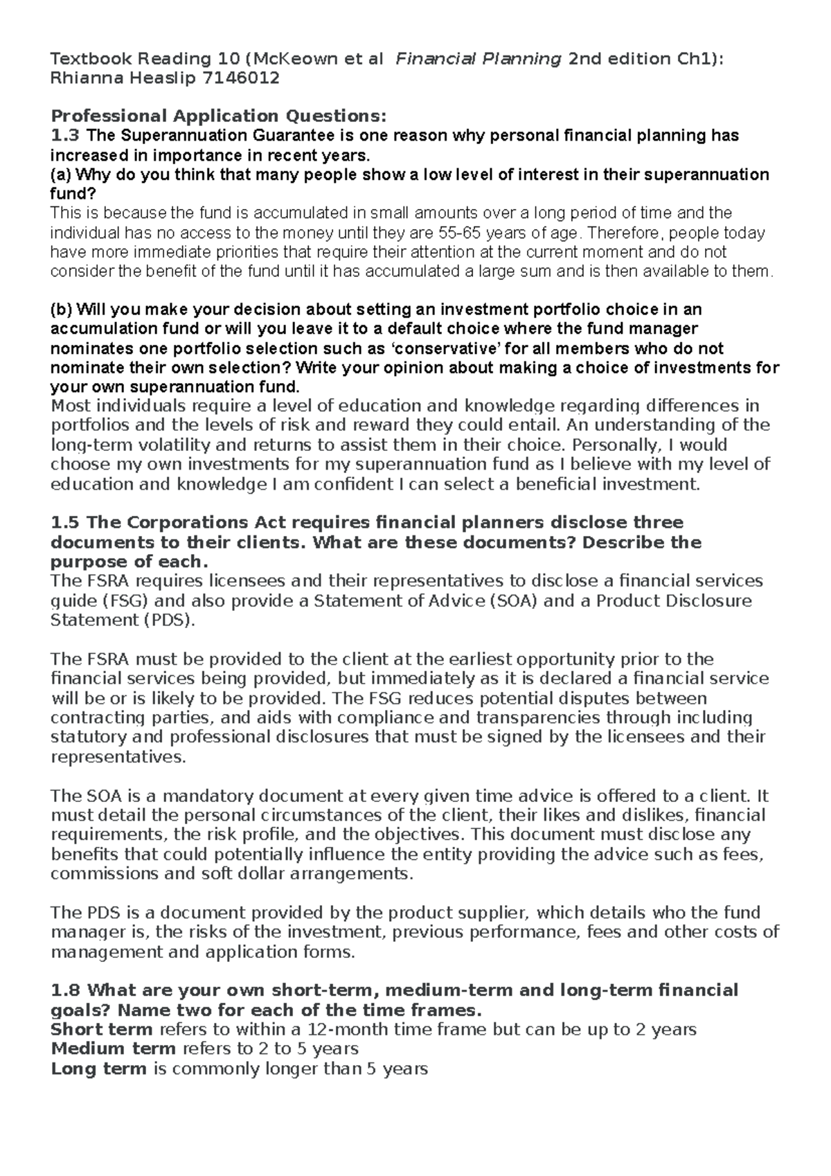 FIN111 Week 12 Tutorial Submission - FIN 111 - UOW - Studocu