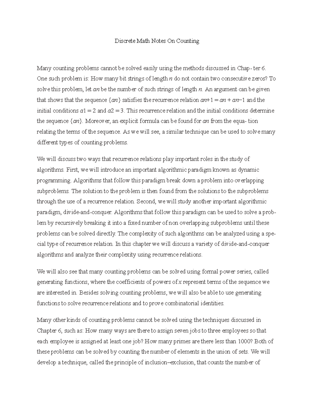 Counting Notes - Discrete Math Notes On Counting Many counting problems ...