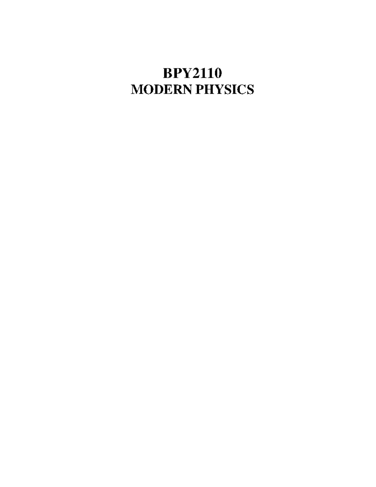BPY2110 Modern Physics Module - BPY MODERN PHYSICS ii TABLE OF CONTENTS ...