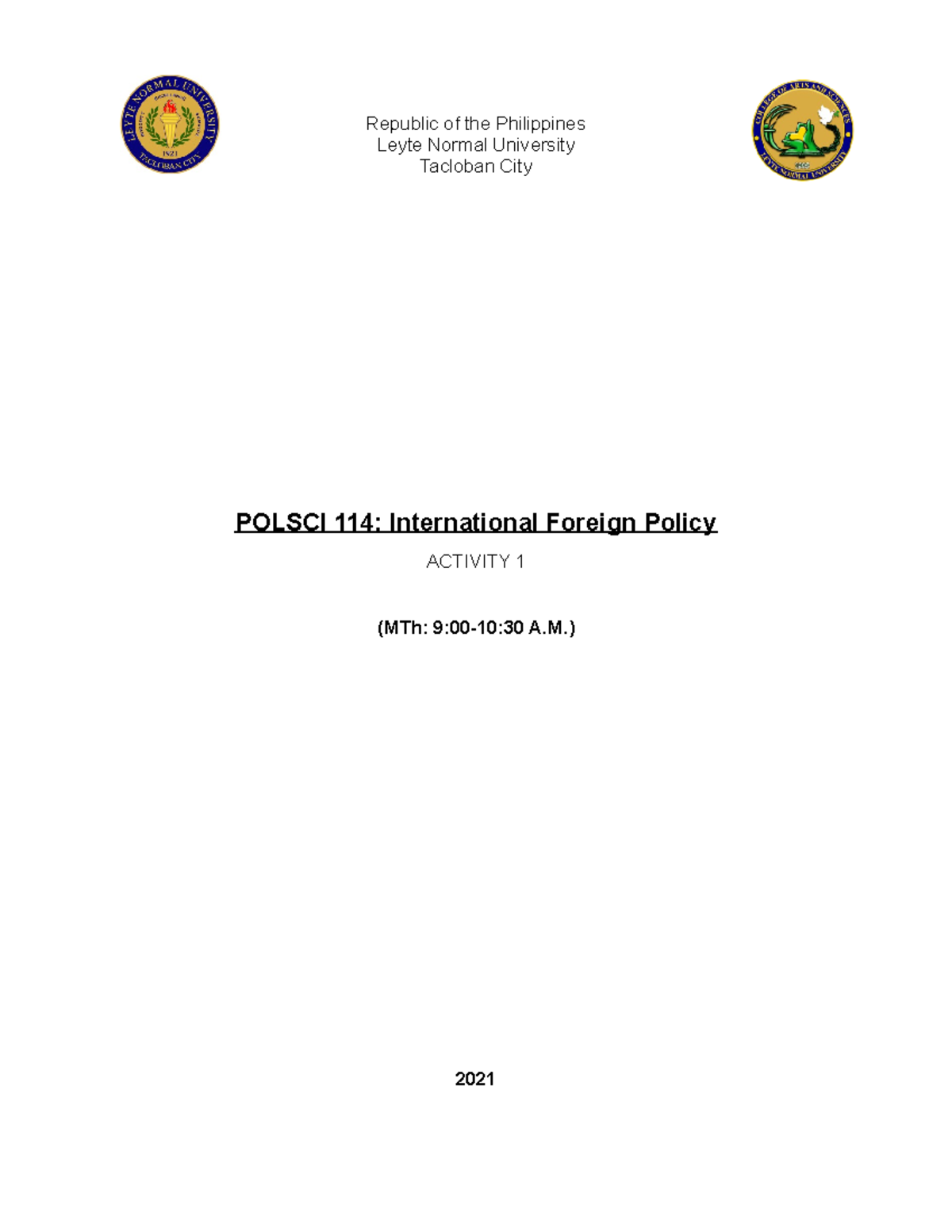 International Foreign Policy Practice Quiz - Republic of the ...
