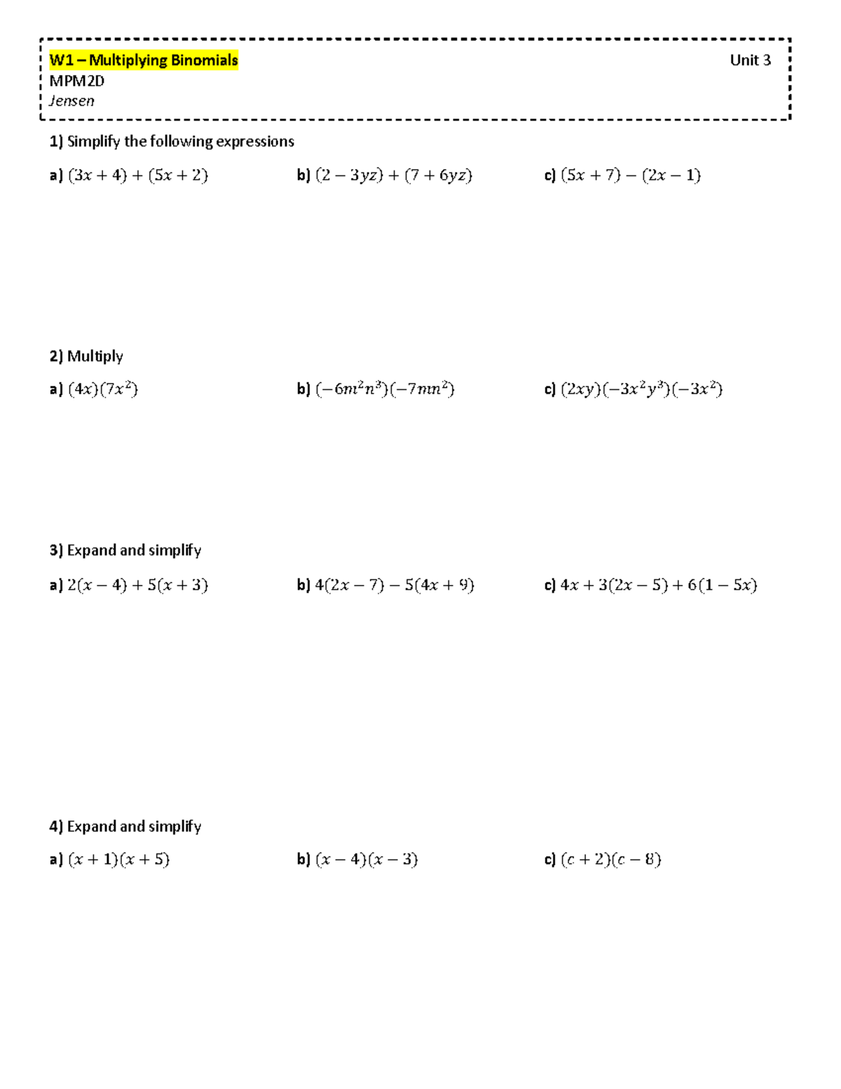 U3w1s+foil - This is just some practice material most teachers use to ...