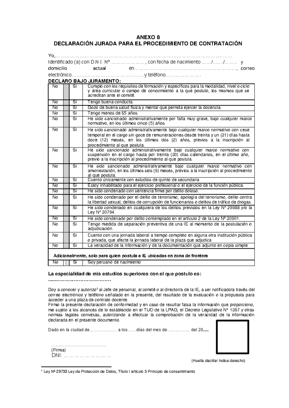 Anexo-8 Docente - nombramiento - ANEXO 8 DECLARACIÓN JURADA PARA EL ...