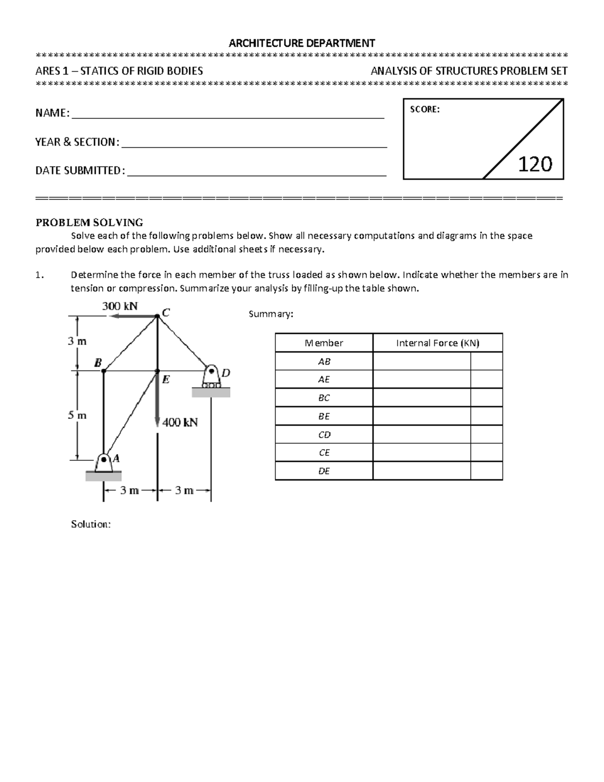 Problem Set Analysis of Structures - ARCHITECTURE DEPARTMENT - Studocu