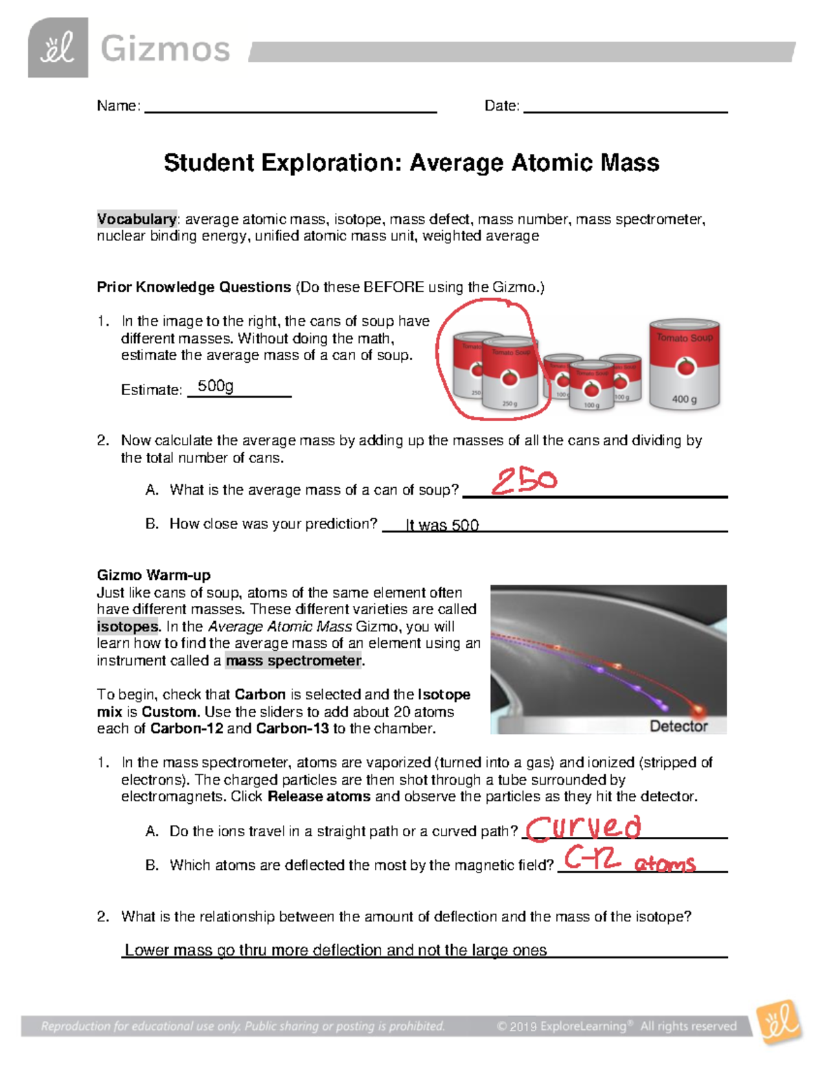Average Atomic Mass SE - Aaaaaa - Name: Date: Student Exploration ...