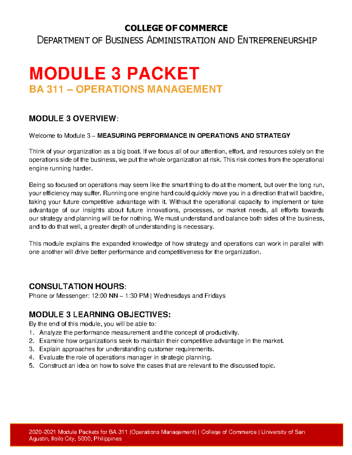 BA311 - Module 3 ( Measuring Performance IN Operations AND Strategy ...