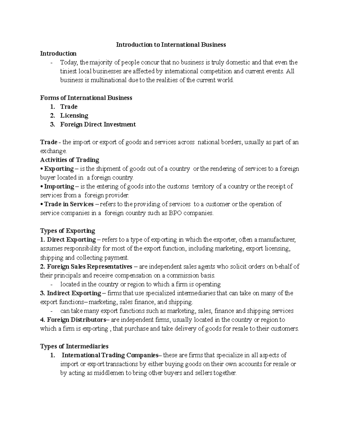 Introduction to International Business-1 - Introduction to ...