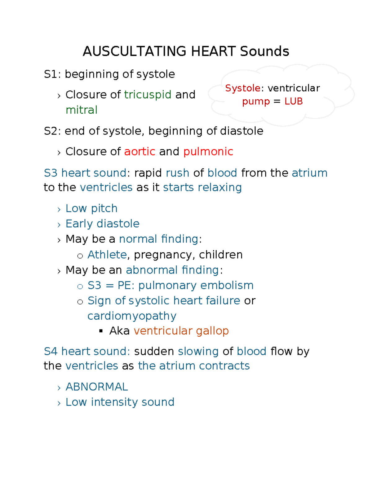 Auscultating Heart Sounds - AUSCULTATING HEART Sounds S1: beginning of ...