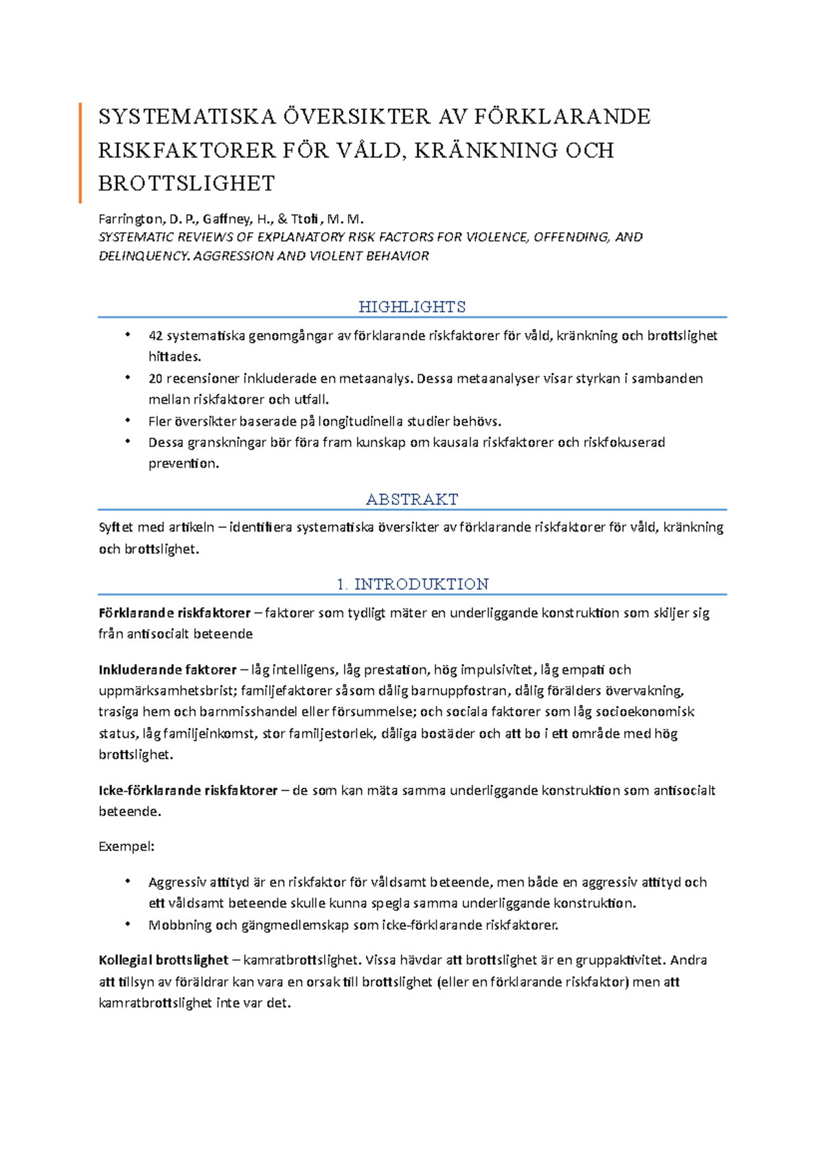 Systematisk översikt av riskfaktorer för våld ect - SYSTEMATISKA ...