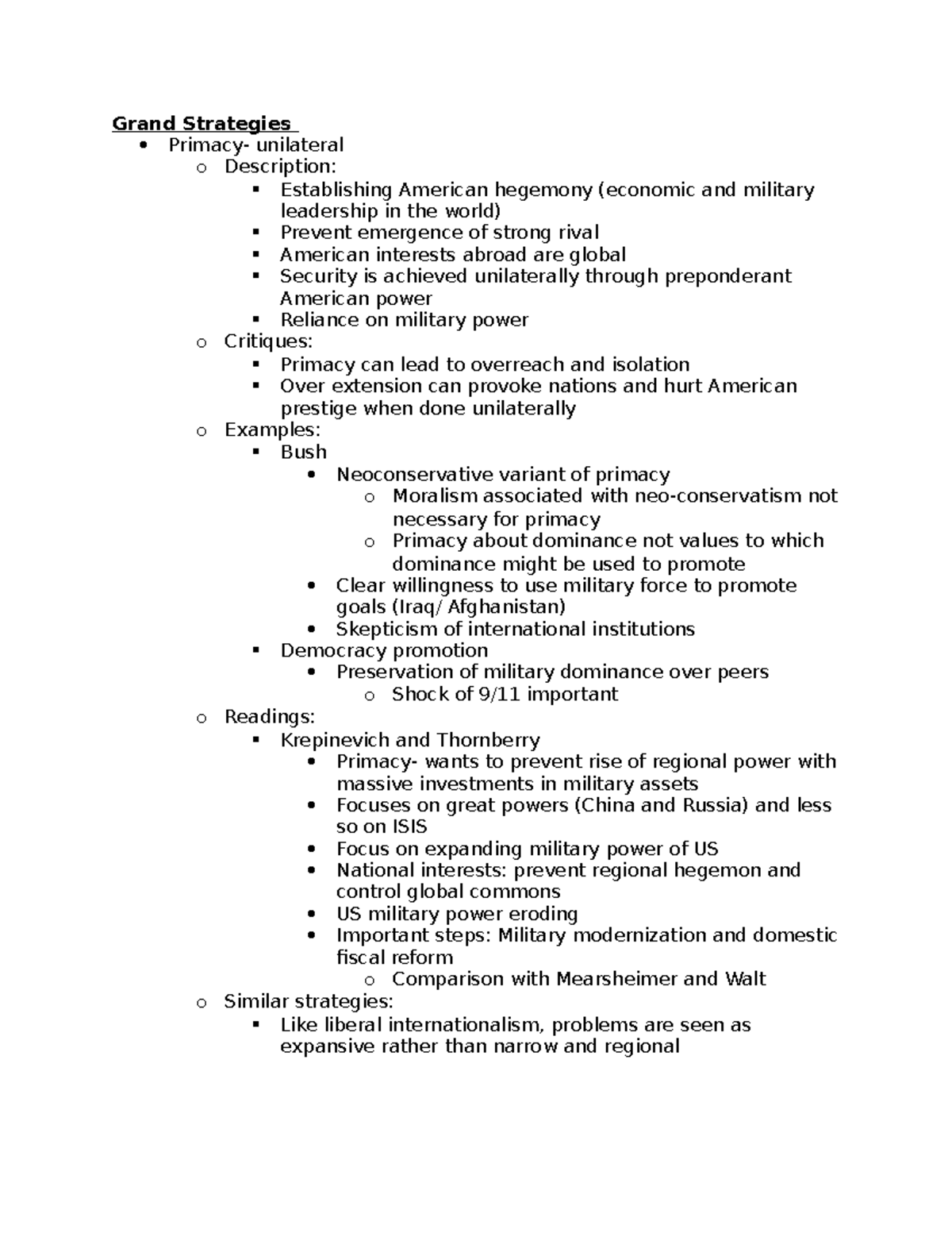 Grand Strategies - Grand Strategies Primacy- unilateral o Description ...