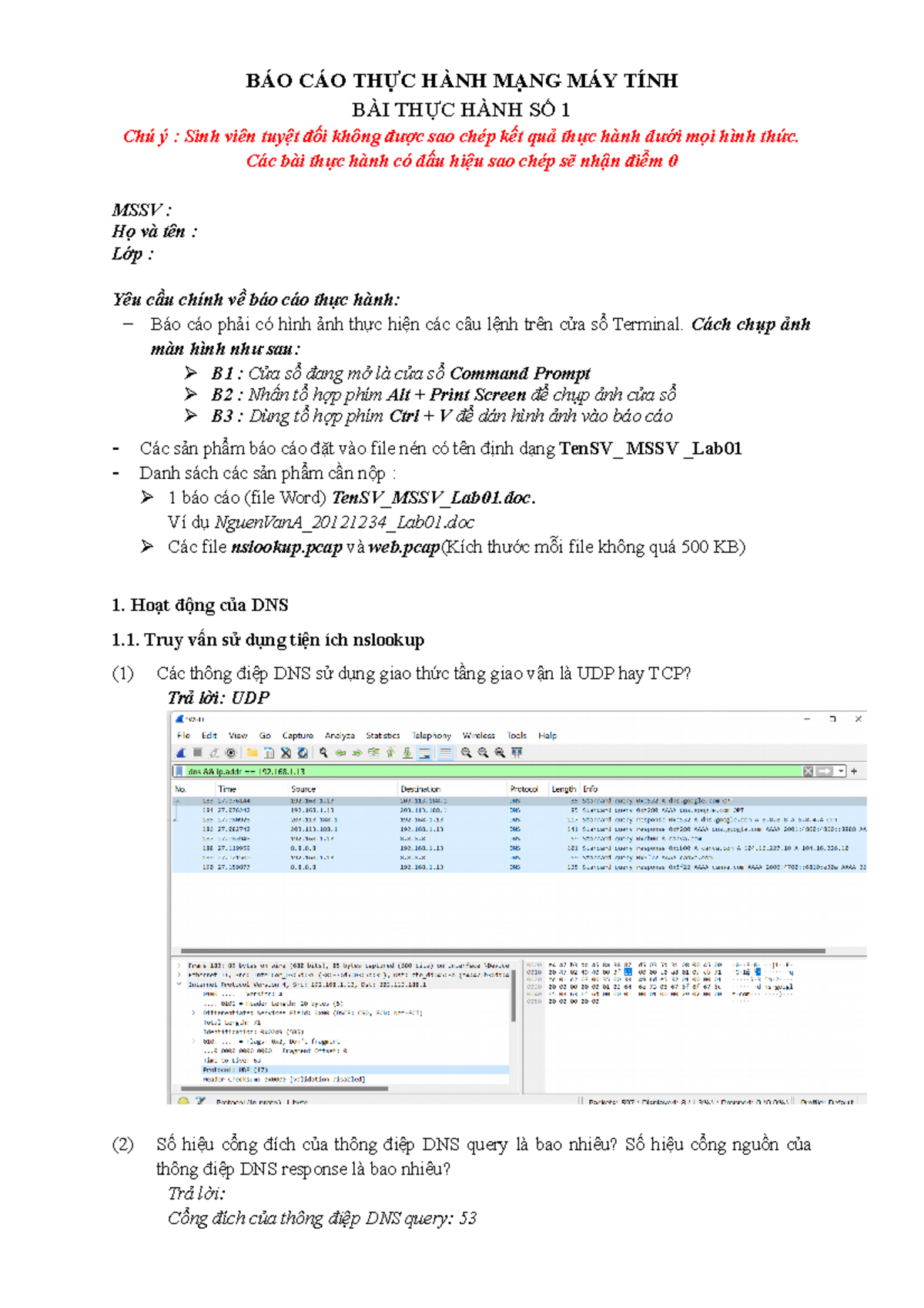 Lab01 BC - btlab - BÁO CÁO THỰC HÀNH MẠNG MÁY TÍNH BÀI THỰC HÀNH SỐ 1 Chú ý : Sinh viên tuyệt ...