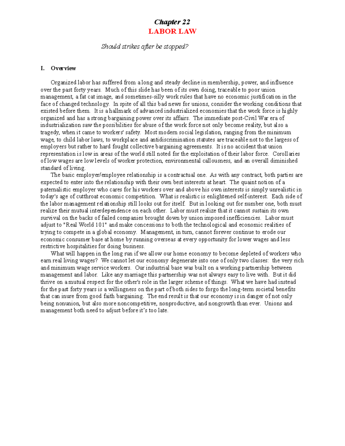 Ch22 Labor Law - Introduction-to-Law - Chapter 22 LABOR LAW Should ...